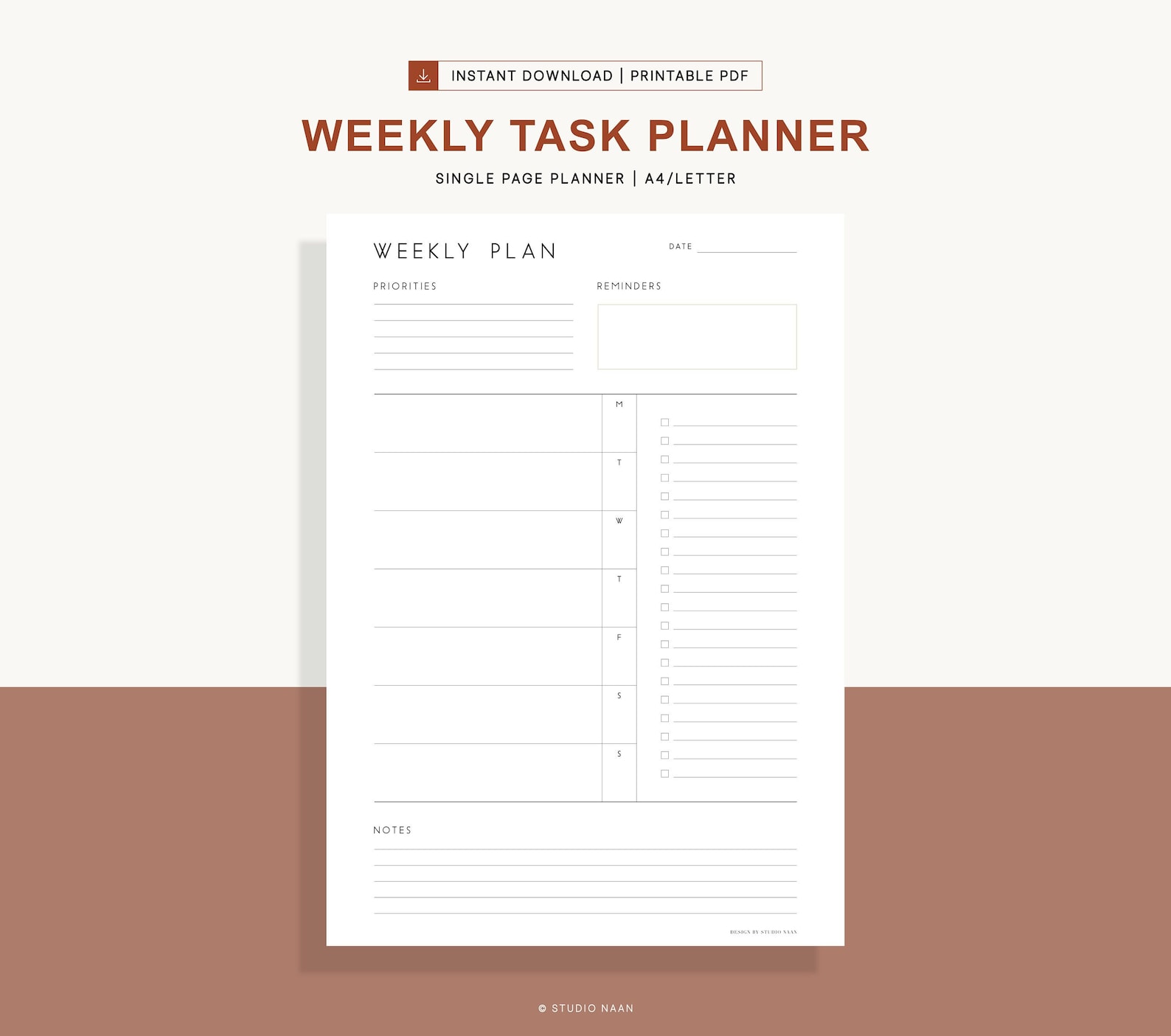 Weekly Task Planner Printable Weekly Schedule Minimal Planner Weekly ...