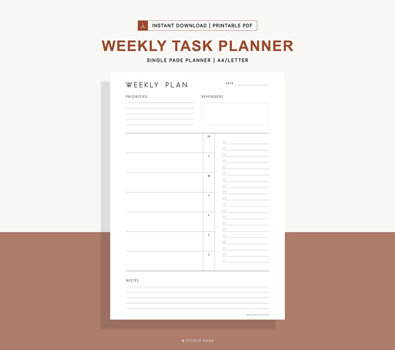 Weekly Task Planner Printable Weekly Schedule Minimal Planner Weekly ...