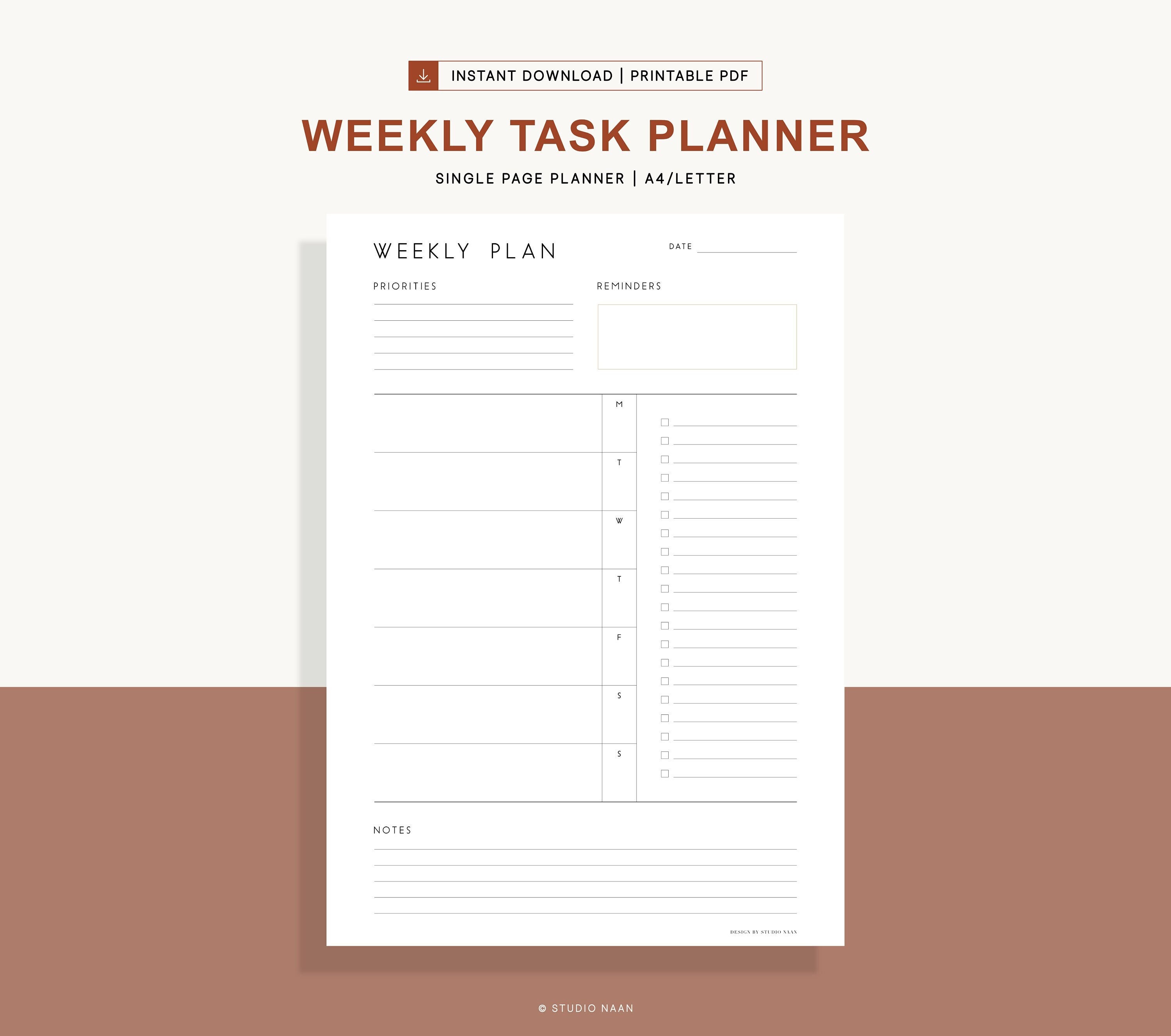Weekly Task Planner Printable Weekly Schedule Minimal Planner Weekly ...