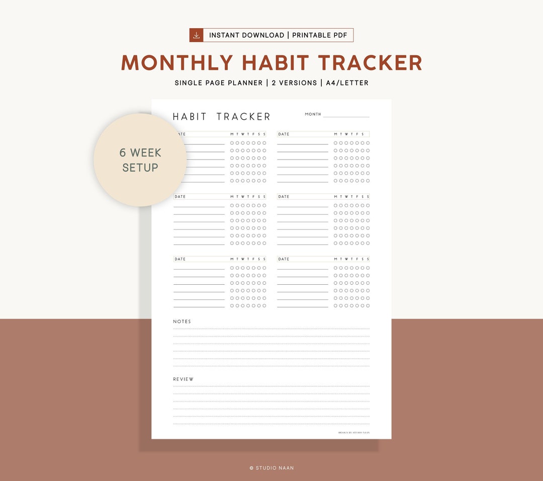 Monthly Habit Tracker Printable Routine Tracker Template Minimal ...