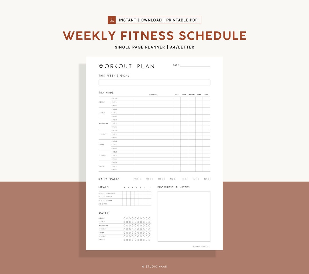 Weekly Fitness Schedule Printable Workout Planner Training - Etsy