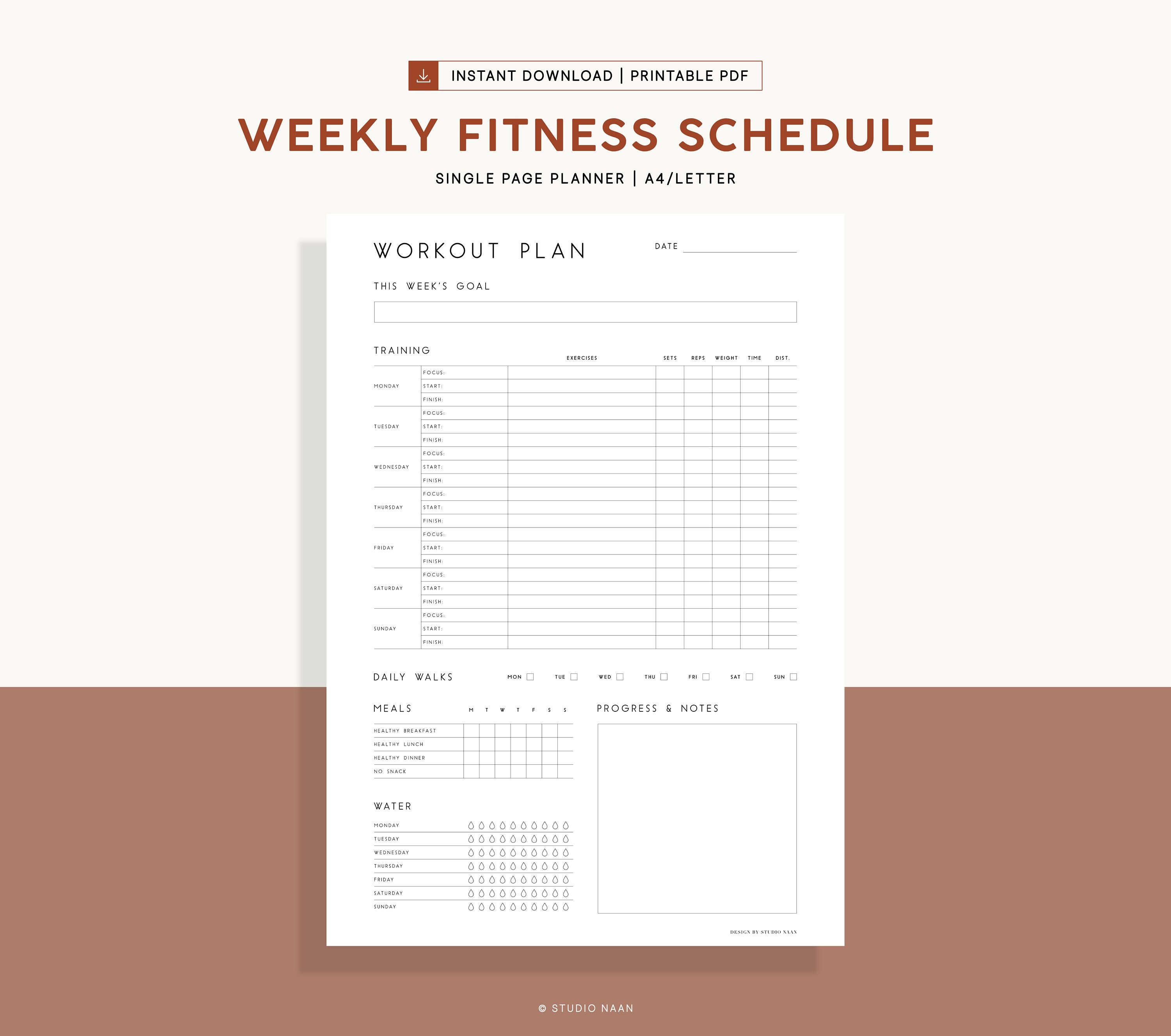 Weekly Fitness Schedule Printable Workout Planner Training - Etsy