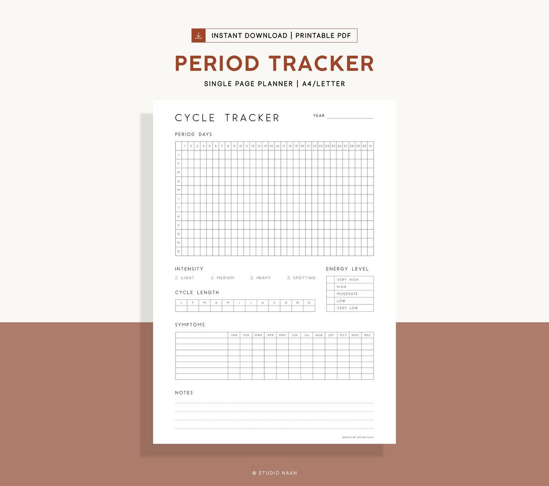 Period Planner Printable Cycle Tracker Yearly Menstruation Journal ...