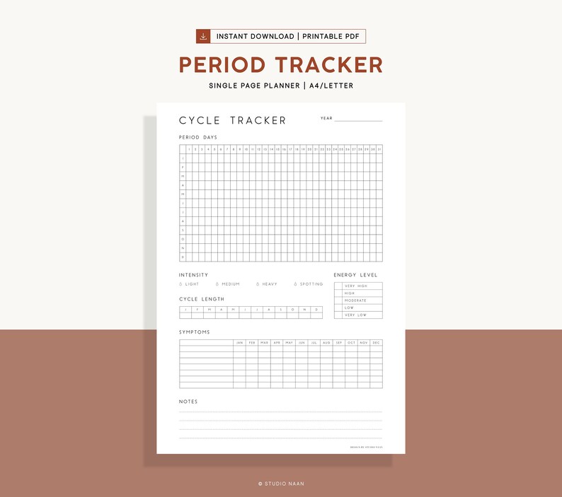 Period Planner Printable Cycle Tracker Yearly Menstruation Journal ...