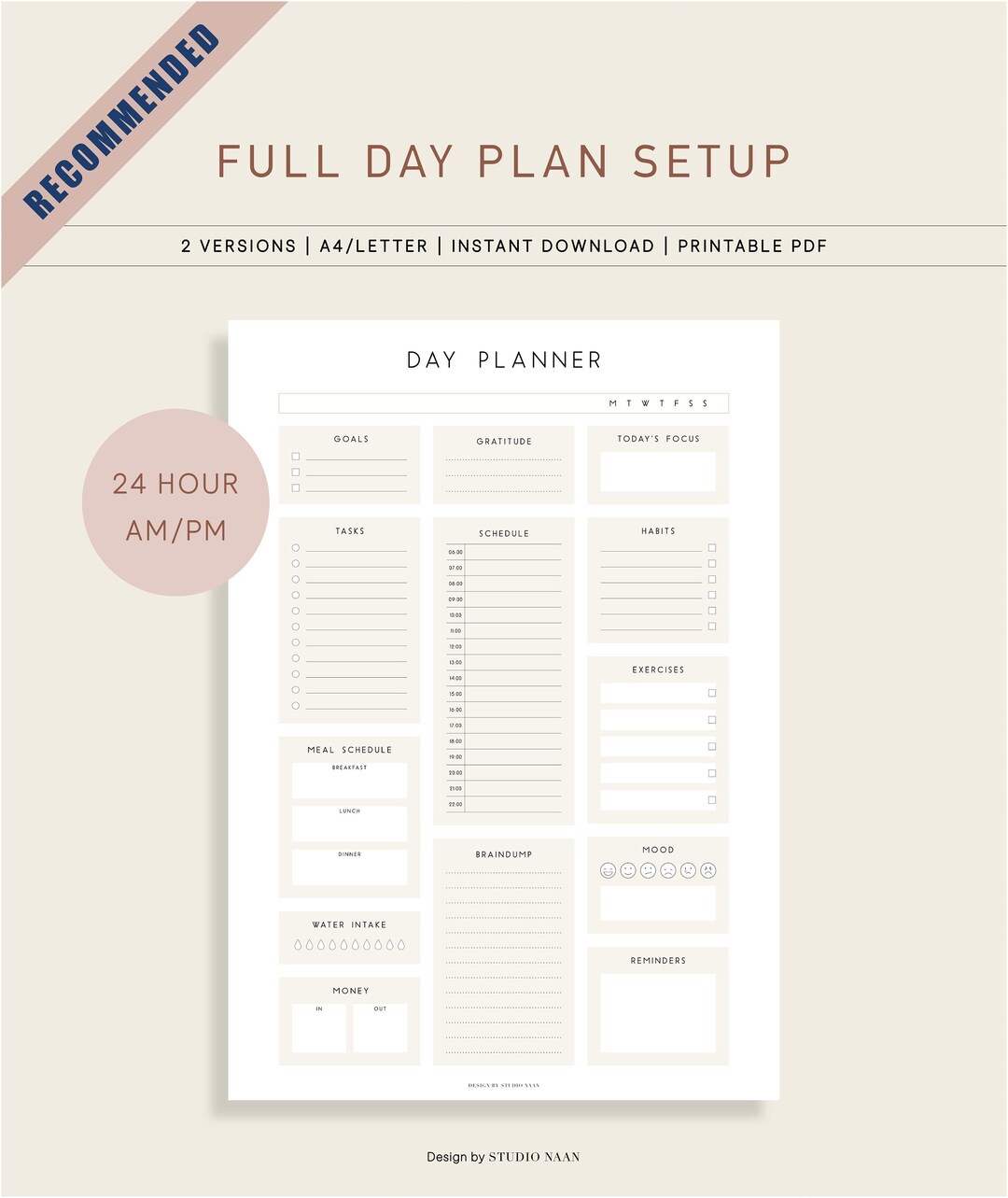 Full Day Planner Printable Health Schedule Hourly - Etsy UK