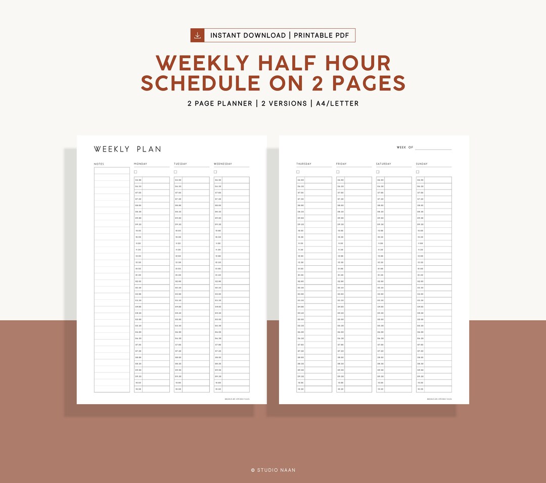Weekly Half Hour Schedule Printable Weekly Planner Template - Etsy
