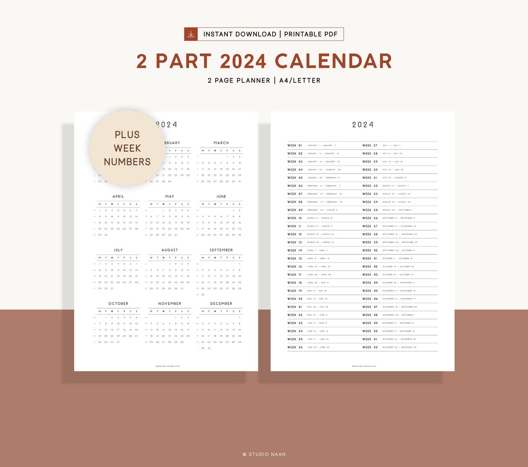 2024 Year Calendar With Week Numbers Printable 2024 Calendar 2024 ...