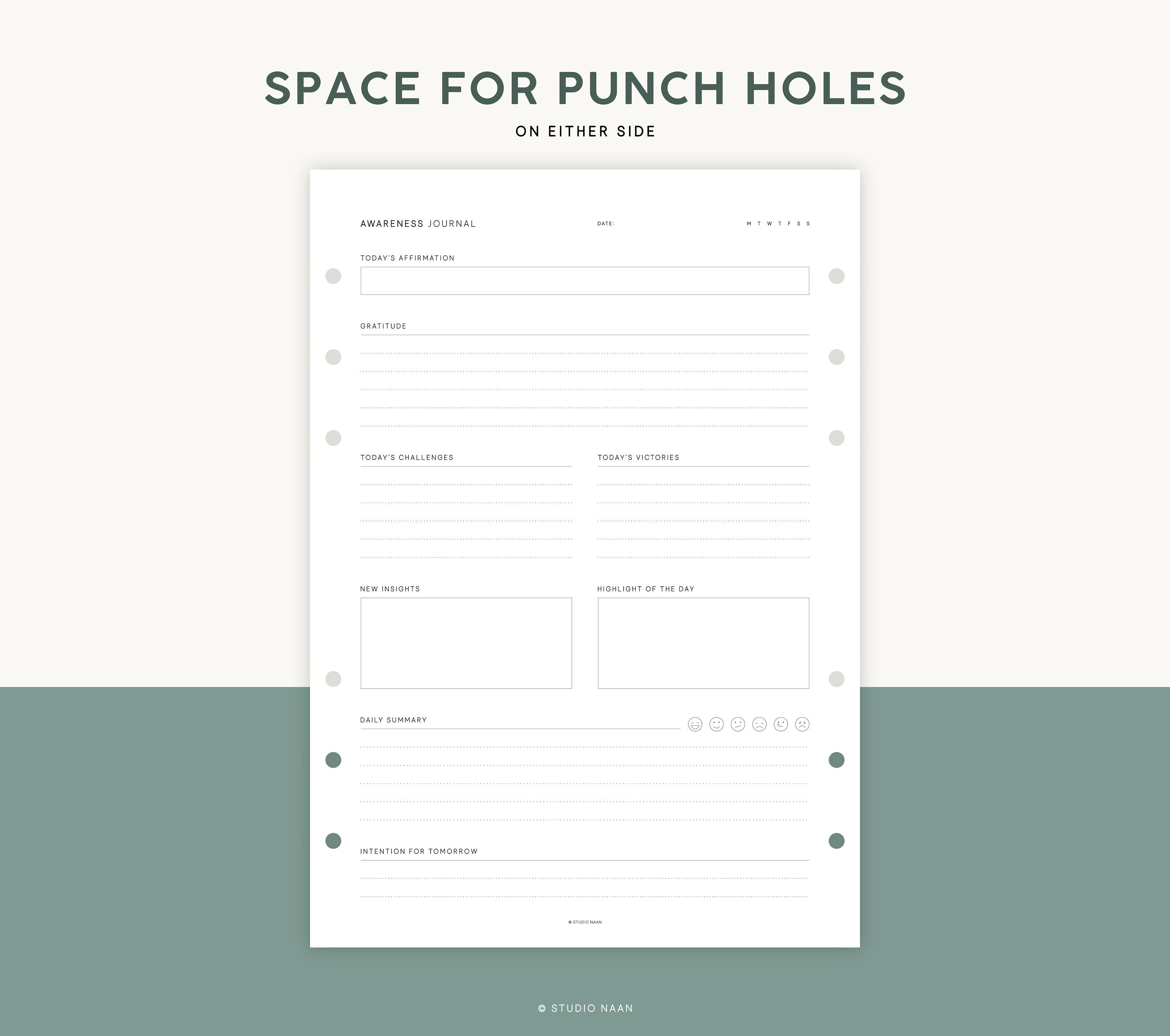 Daily Reflection Journal Page Printable Gratitude Planner Download PDF ...