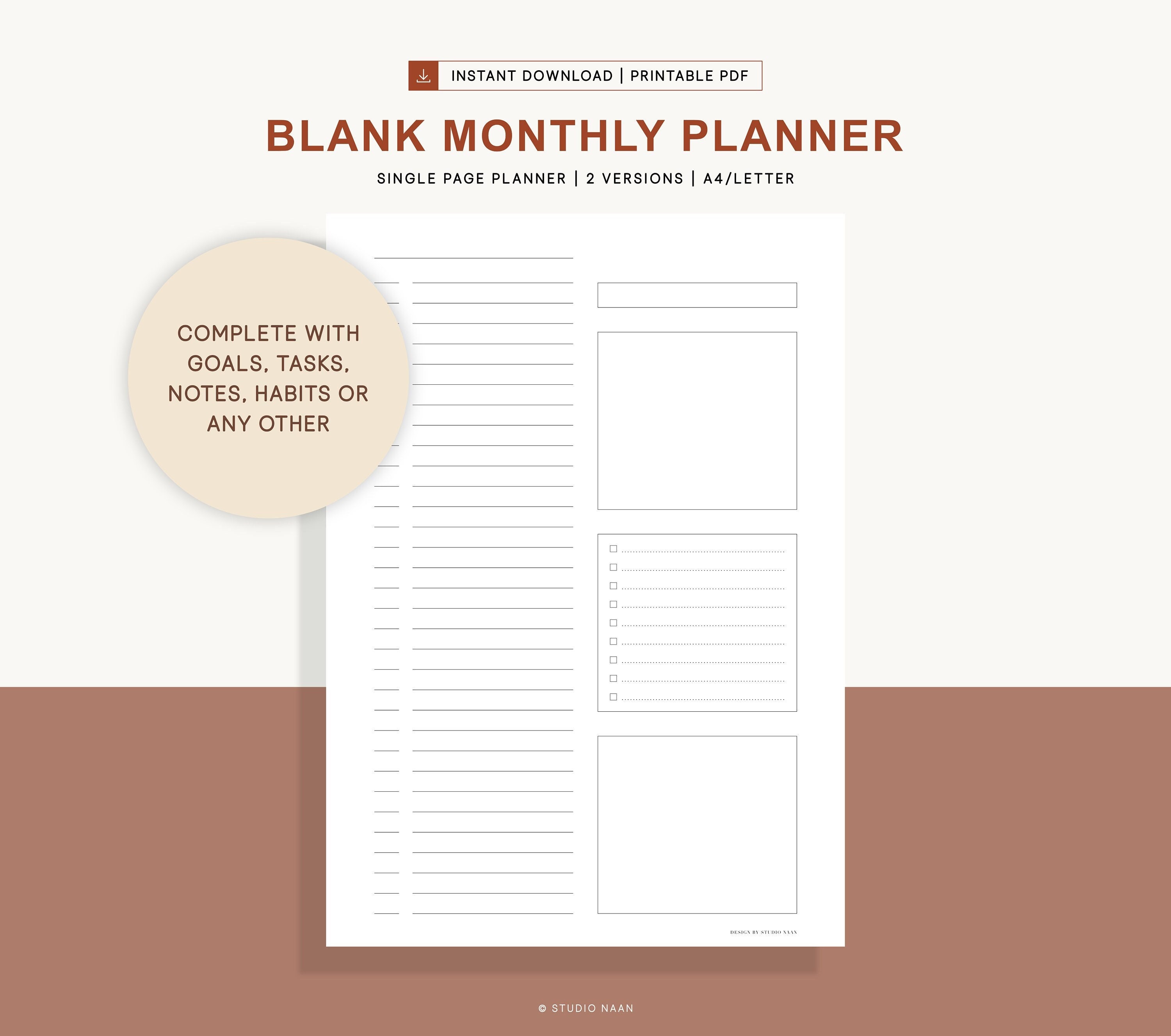 Blank Monthly Planner Template Monthly Goal Planner Printable Monthly ...
