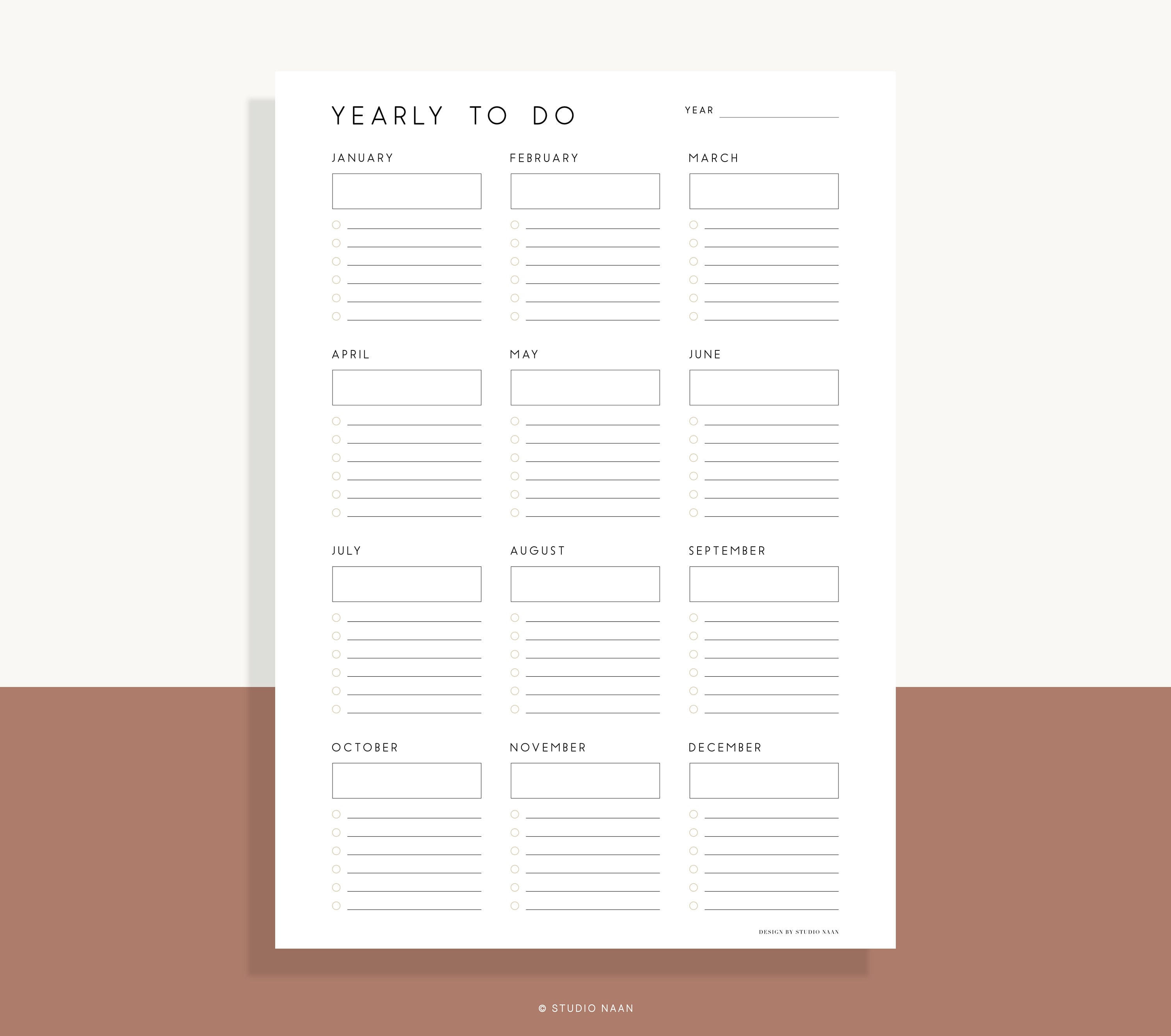 Yearly To-do List Printable Yearly Checklist Minimal Productivity ...