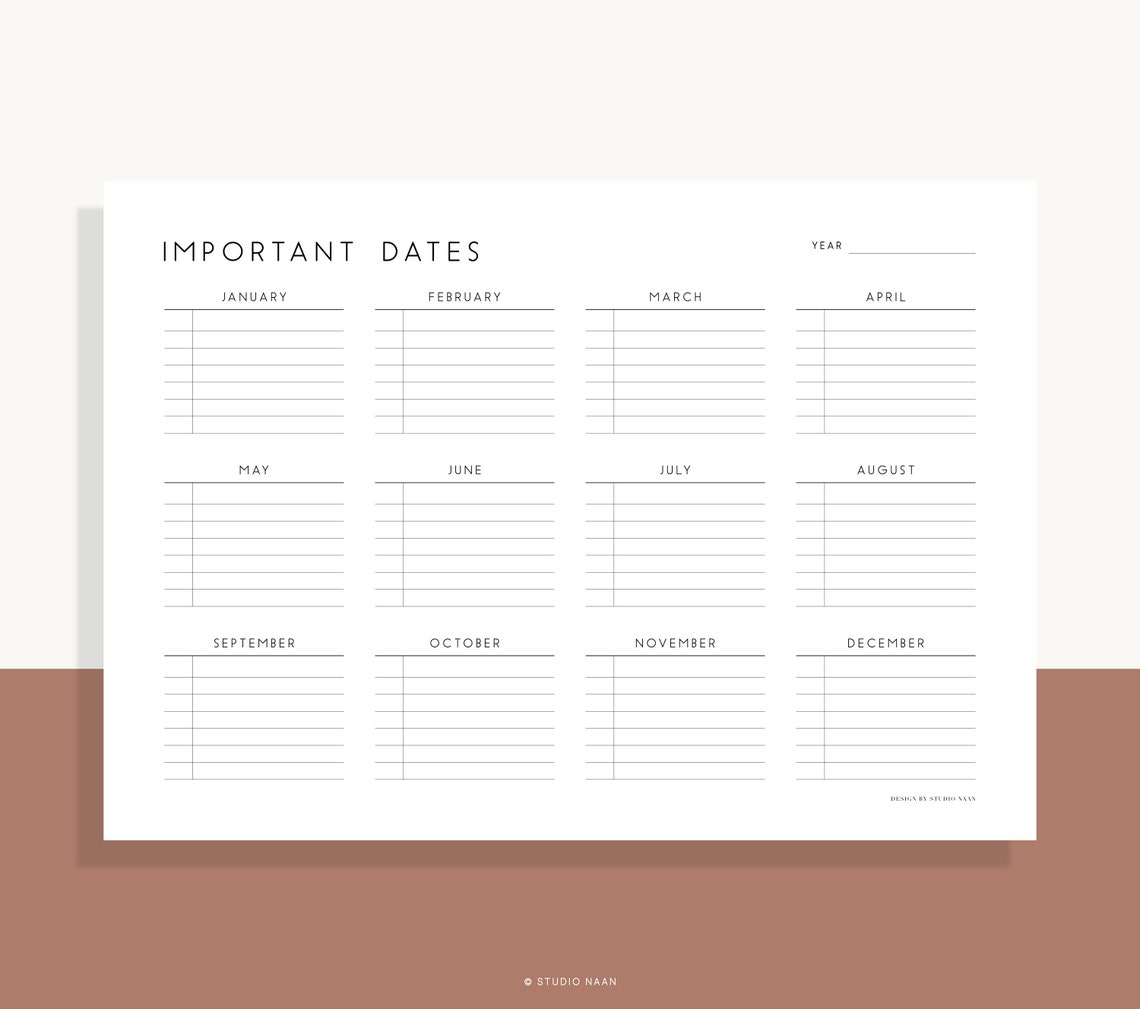 Year Planner Important Dates Overview Printable Yearly Events Planner ...