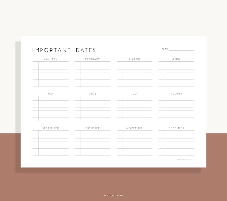 Year Planner Important Dates Overview Printable Yearly Events Planner ...