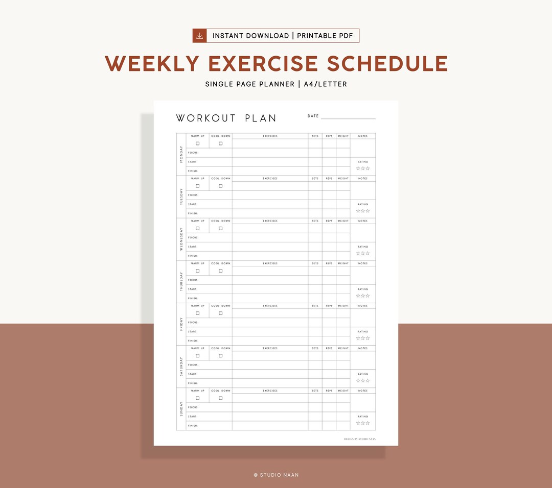 Exercise Planner Printable Weekly Fitness Planner Weekly Training ...