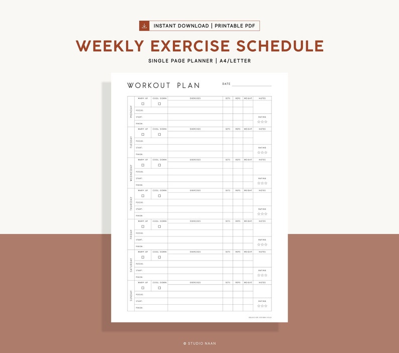 Exercise Planner Printable Weekly Fitness Planner Weekly Training ...