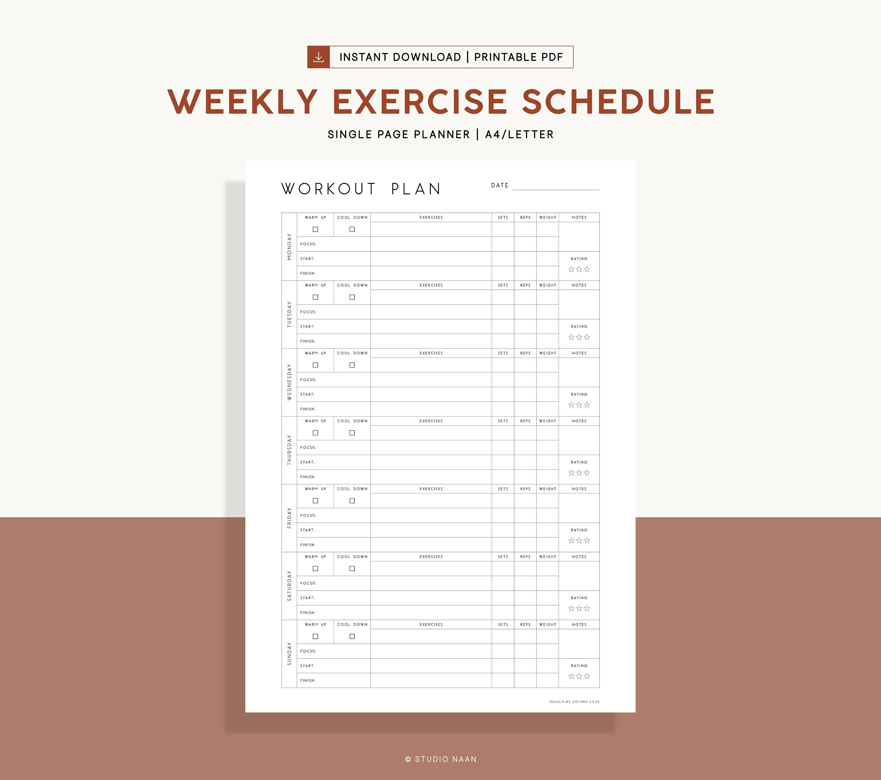 Exercise Planner Printable Weekly Fitness Planner Weekly Training ...
