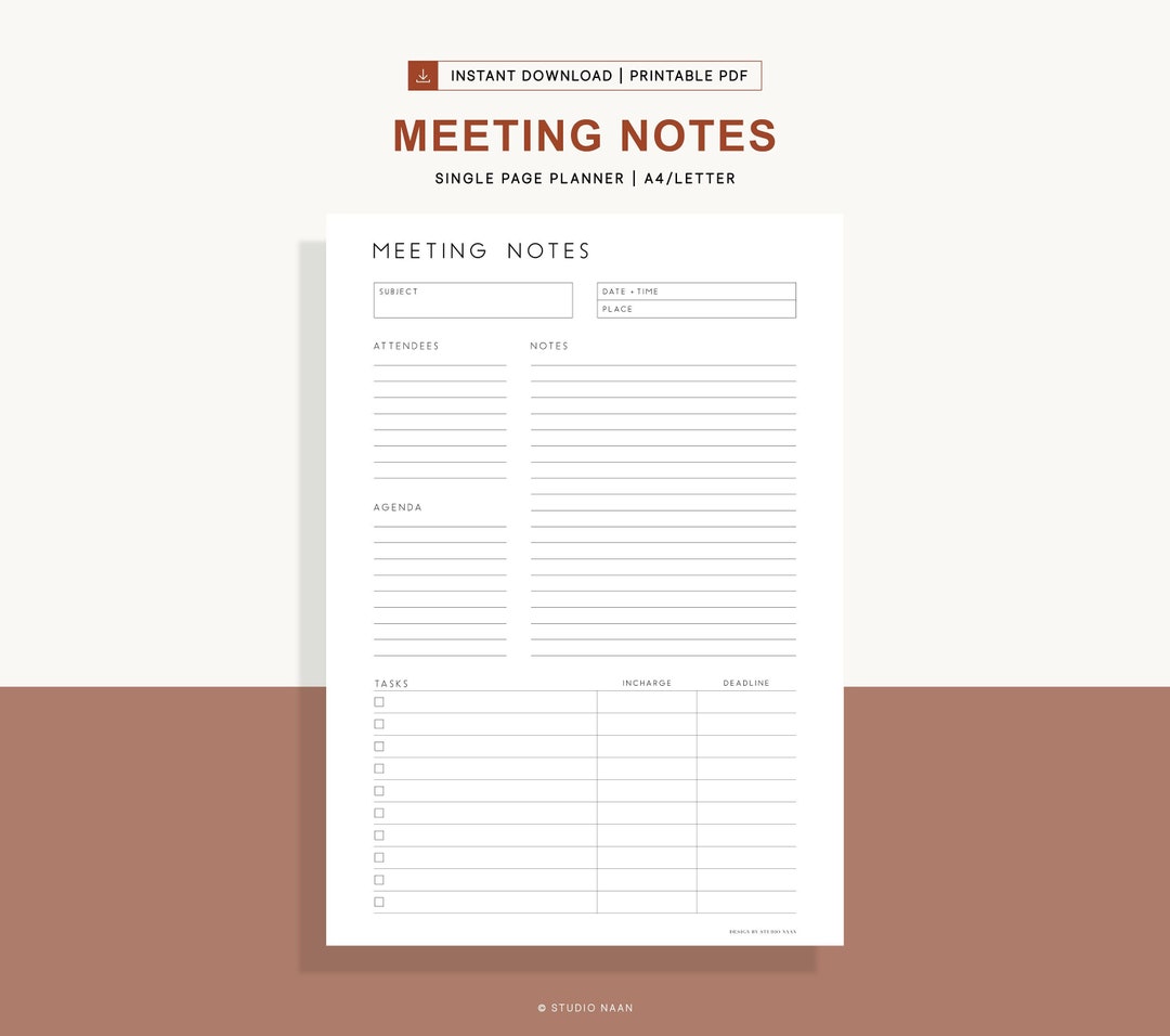 Meeting Notes Template Meeting Minutes Printable Meeting Planner ...