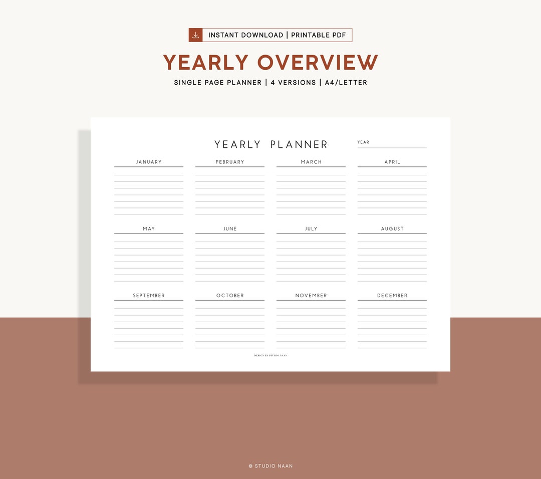 Year Overview Planner Printable Yearly Planner Yearoverview - Etsy