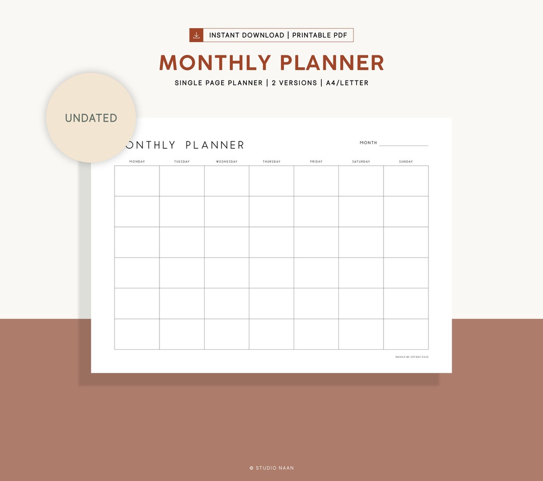 Undated Monthly Calendar Printable Monthly Planner Template - Etsy