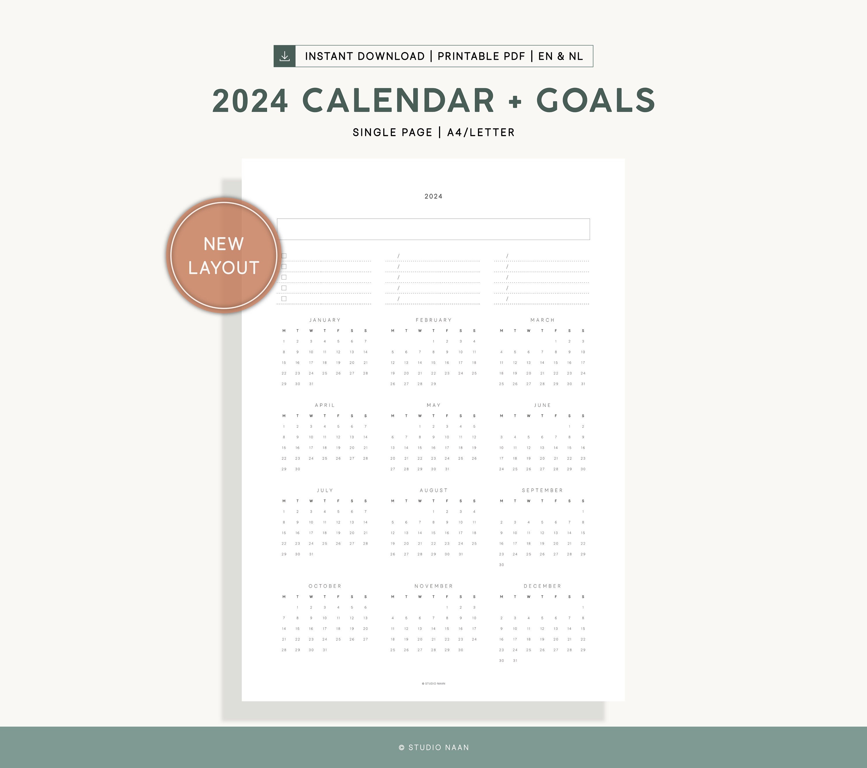 Yearly Calendar 2024 Printable Yearly Goal Planner Template - Etsy