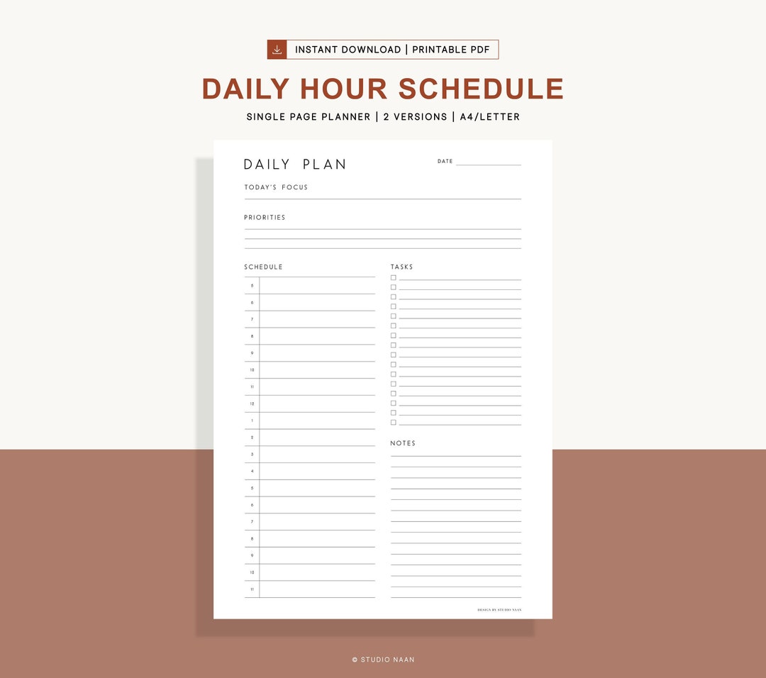 Daily Hour Schedule Minimal Daily Planner Printable Daily Planner Daily ...