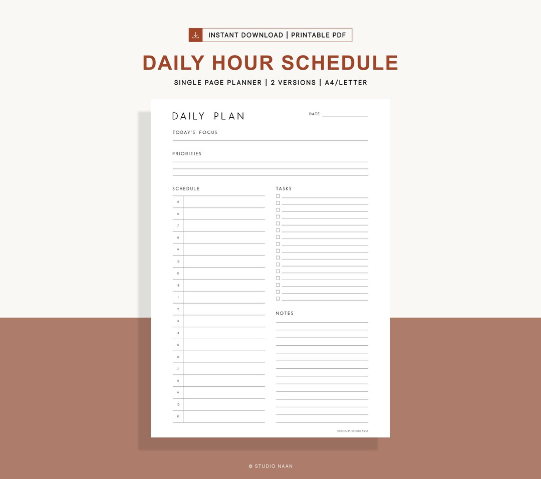 Daily Hour Schedule Minimal Daily Planner Printable Daily - Etsy