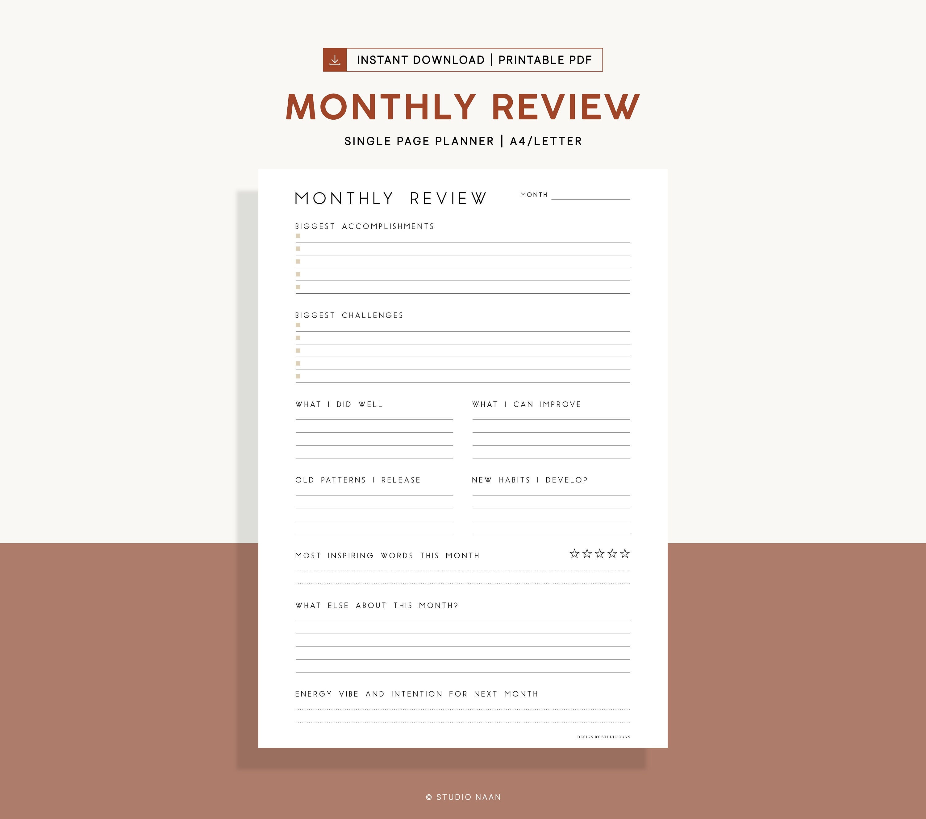 Monthly Review Printable Template Victories And Challenges Etsy