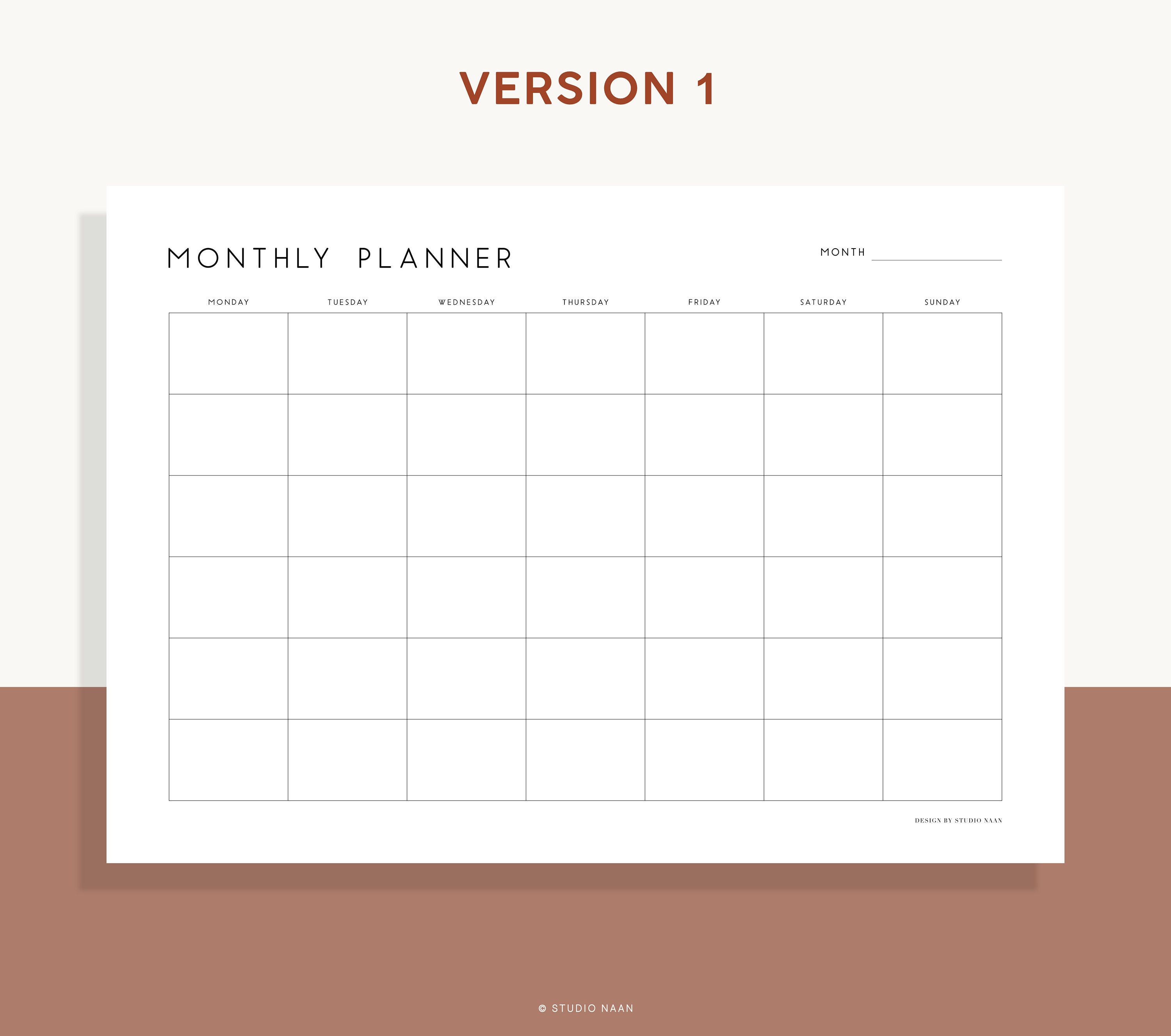 Undated Monthly Calendar Printable Monthly Planner Template - Etsy