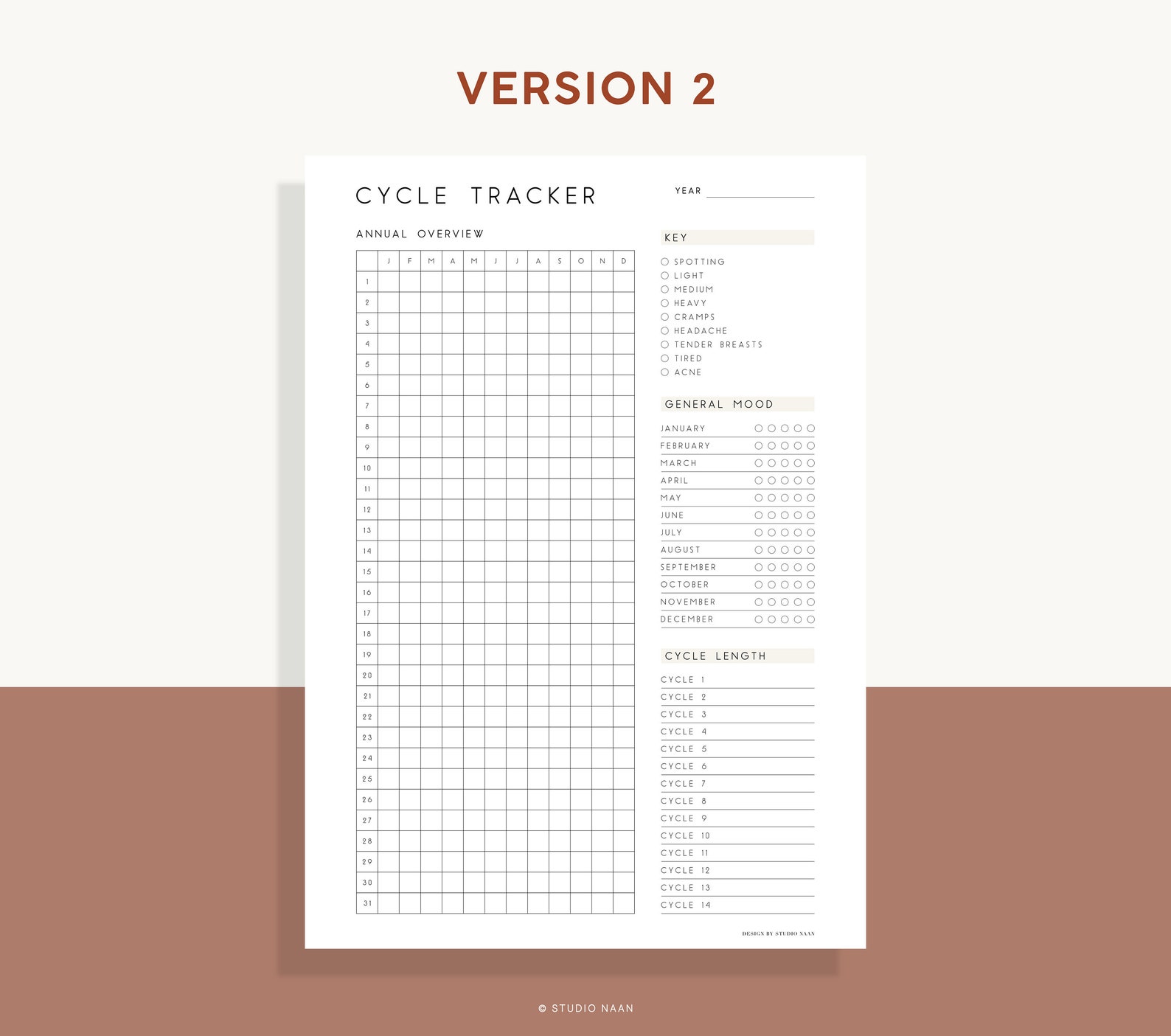 Yearly Period Tracker Printable Cycle Planner Minimal Menstruation ...