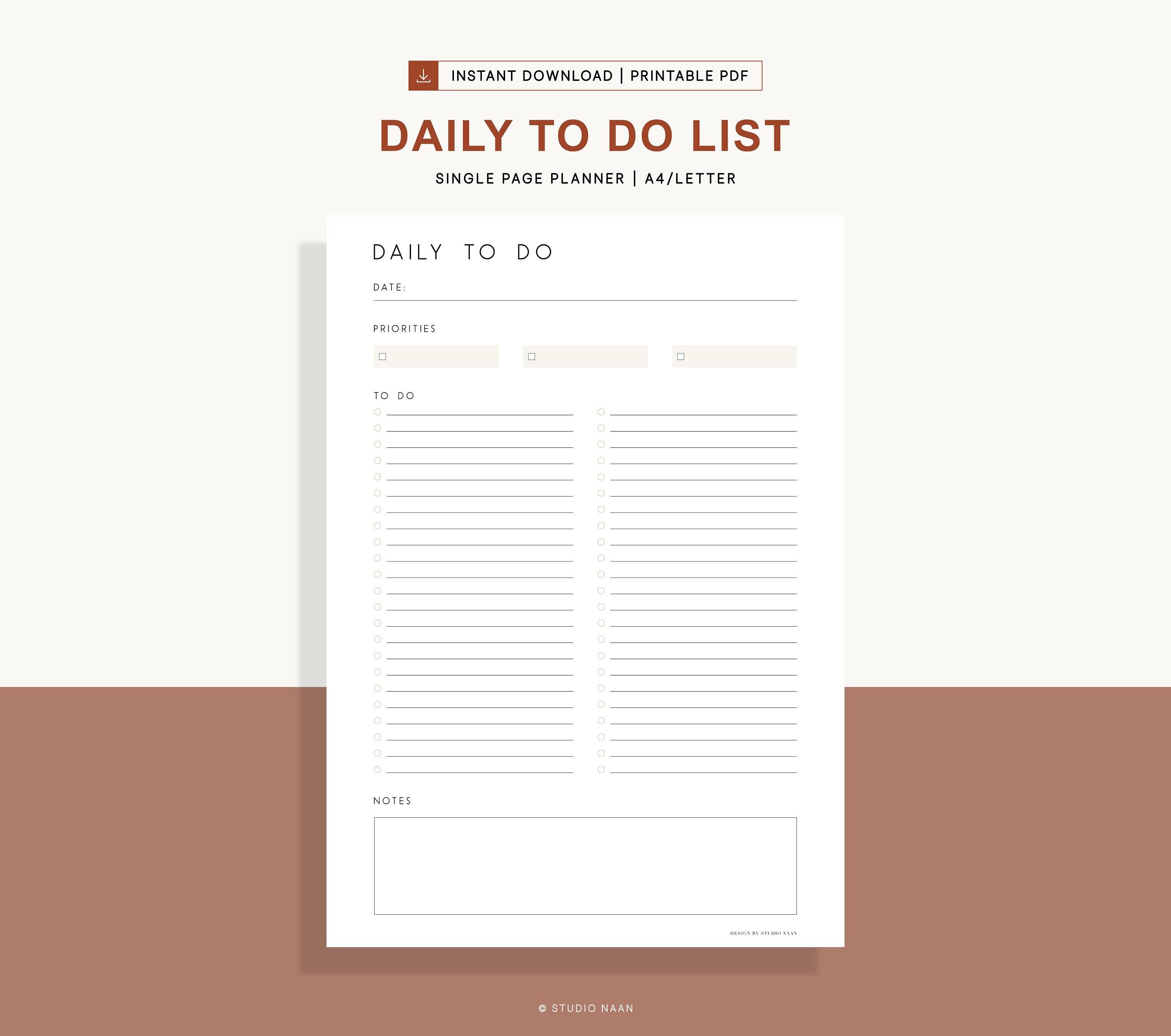 Daily To-do List Printable Daily Checklist Productivity Planner Daily ...