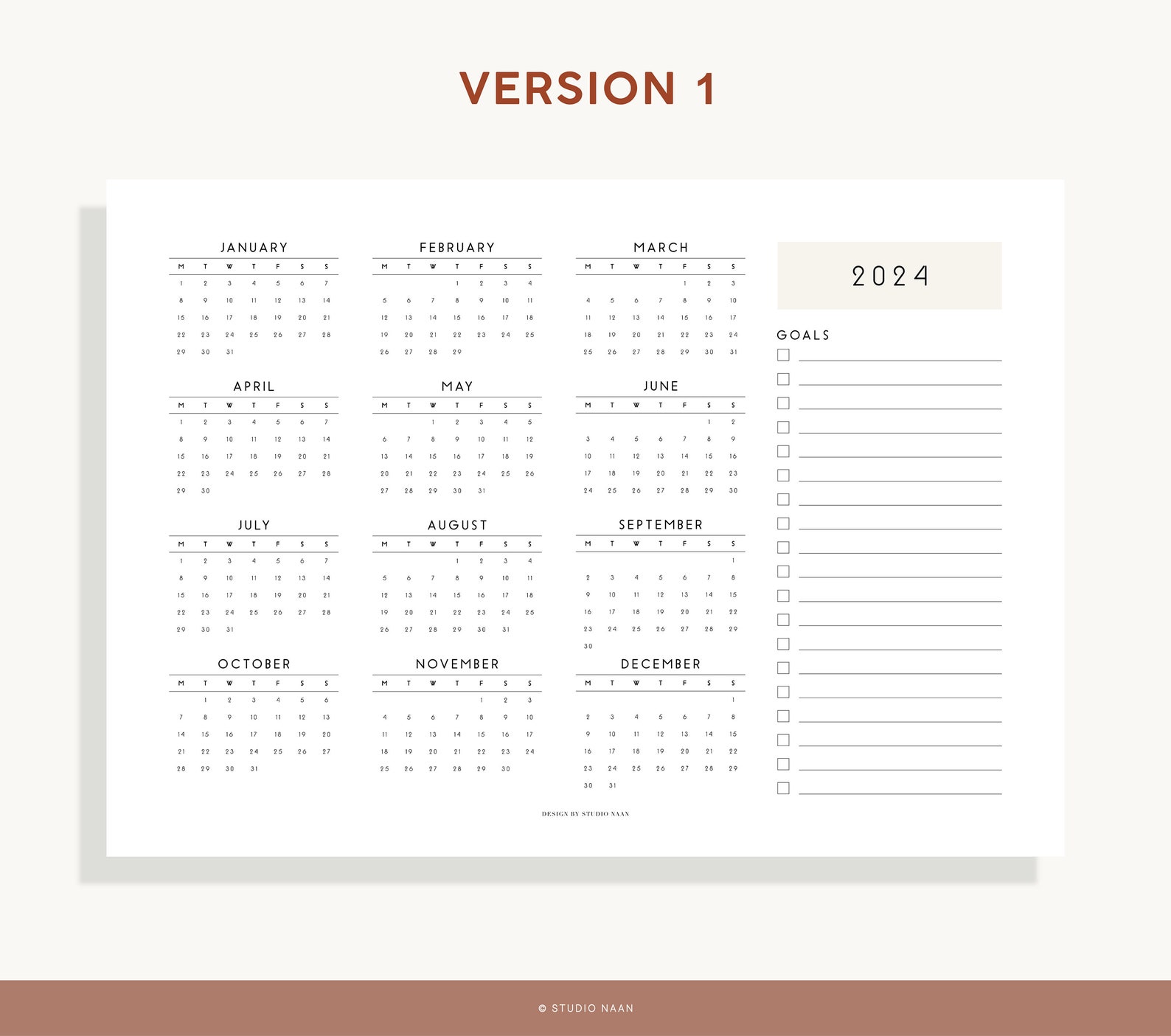 Year Calendar 2024 Printable Yearly Goal Planner Template Wall Calendar ...
