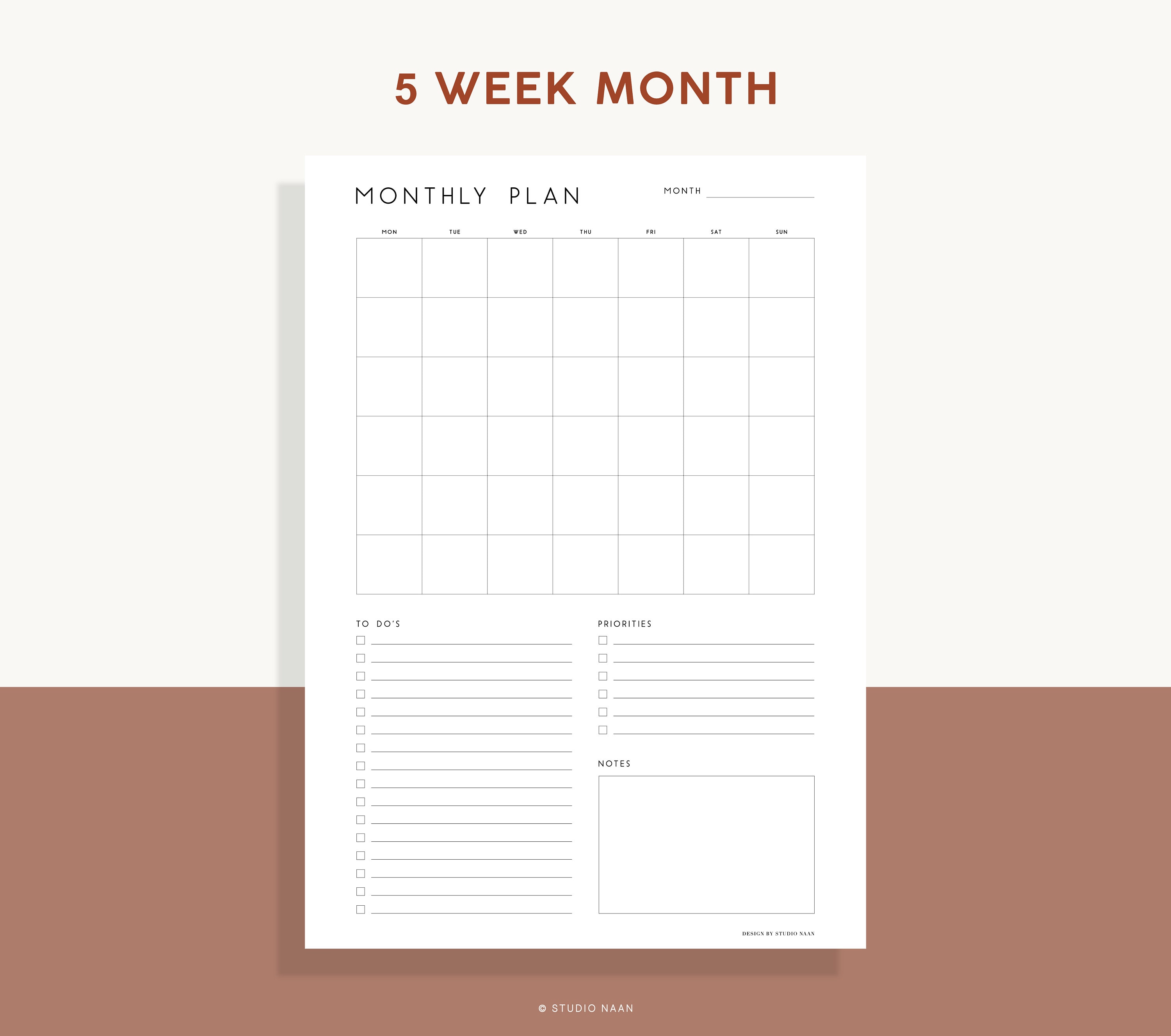 Monthly Calendar Printable Monthly to Do List Undated Monthly Schedule ...