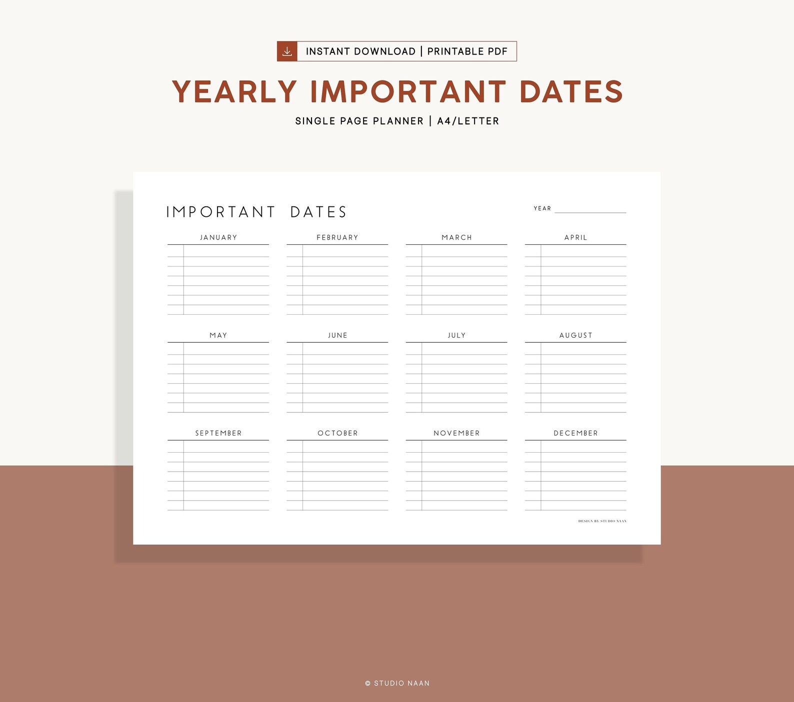 Year Planner Important Dates Overview Printable Yearly Events Planner ...