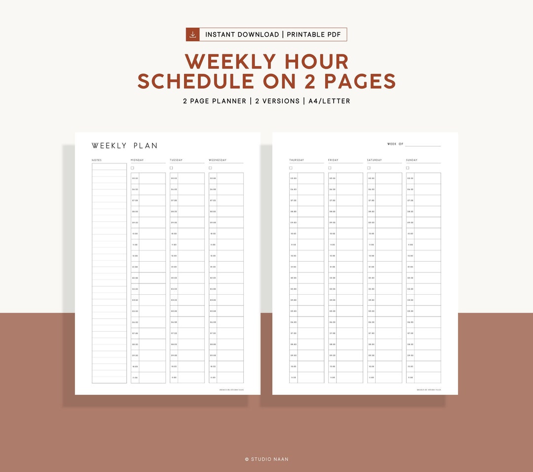 Weekly Hour Schedule Printable Weekly Planner Template Weekly - Etsy