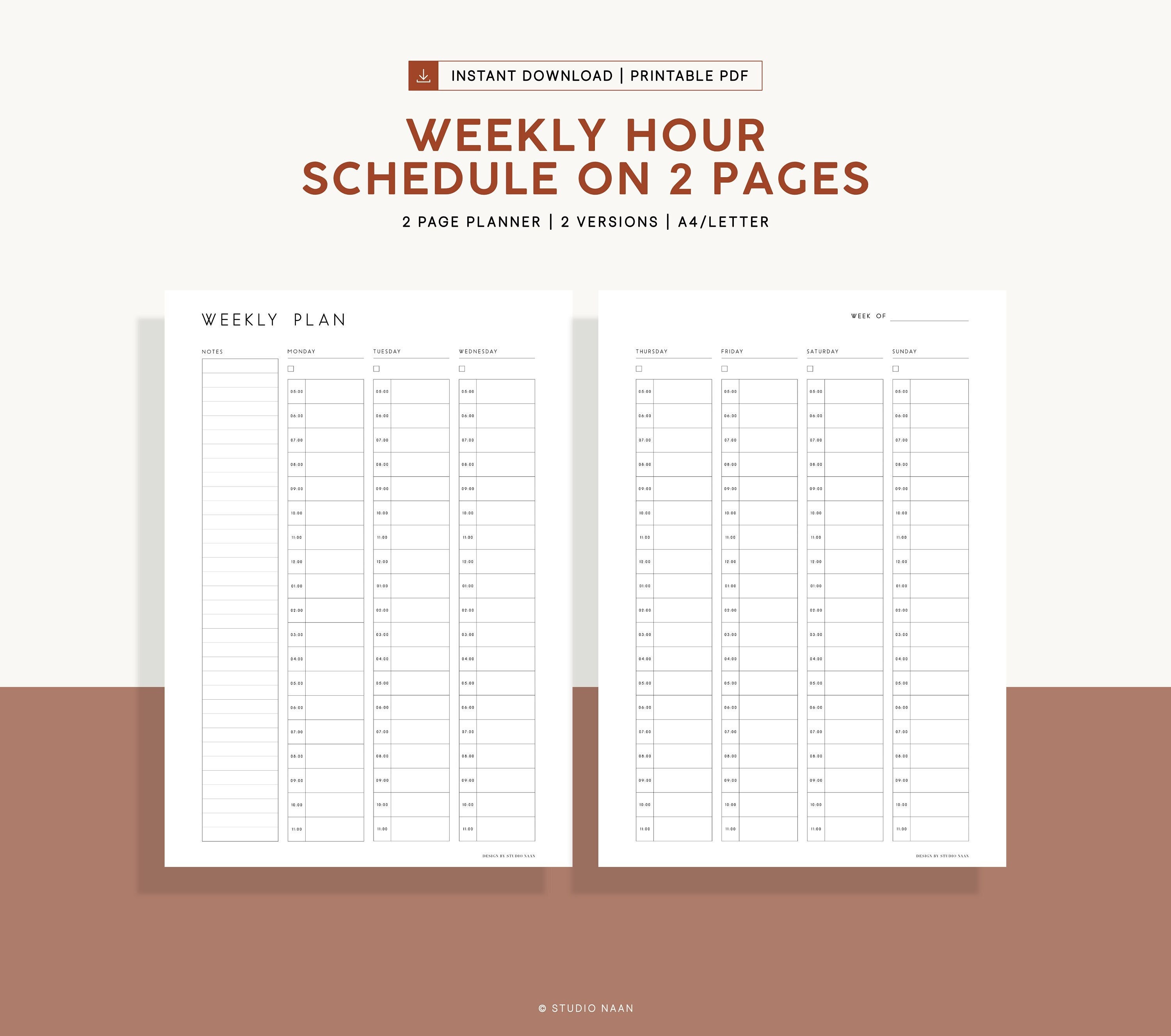 Weekly Hour Schedule Printable Weekly Planner Template Weekly - Etsy