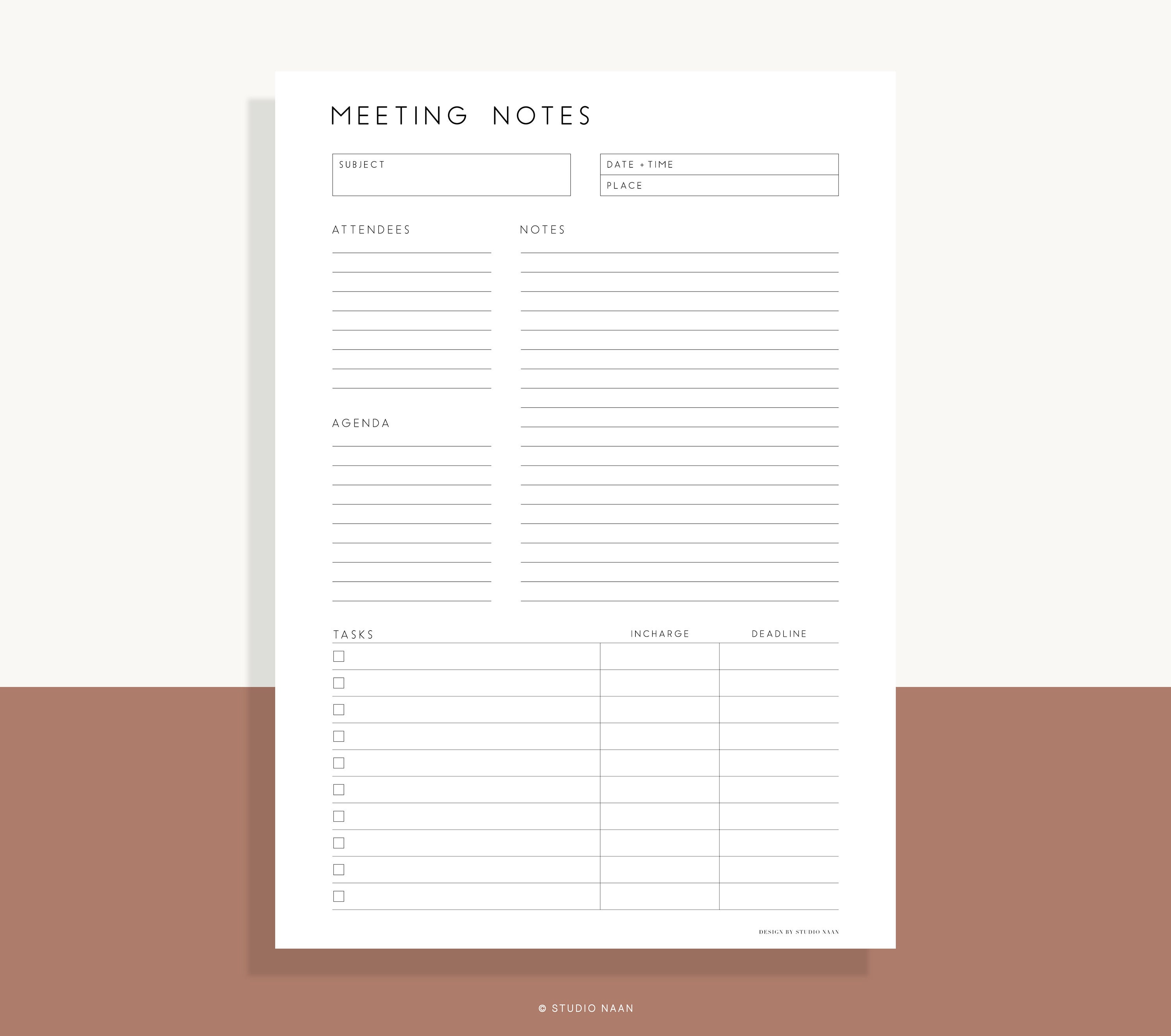 Meeting Notes Template Meeting Minutes Printable Meeting Planner ...