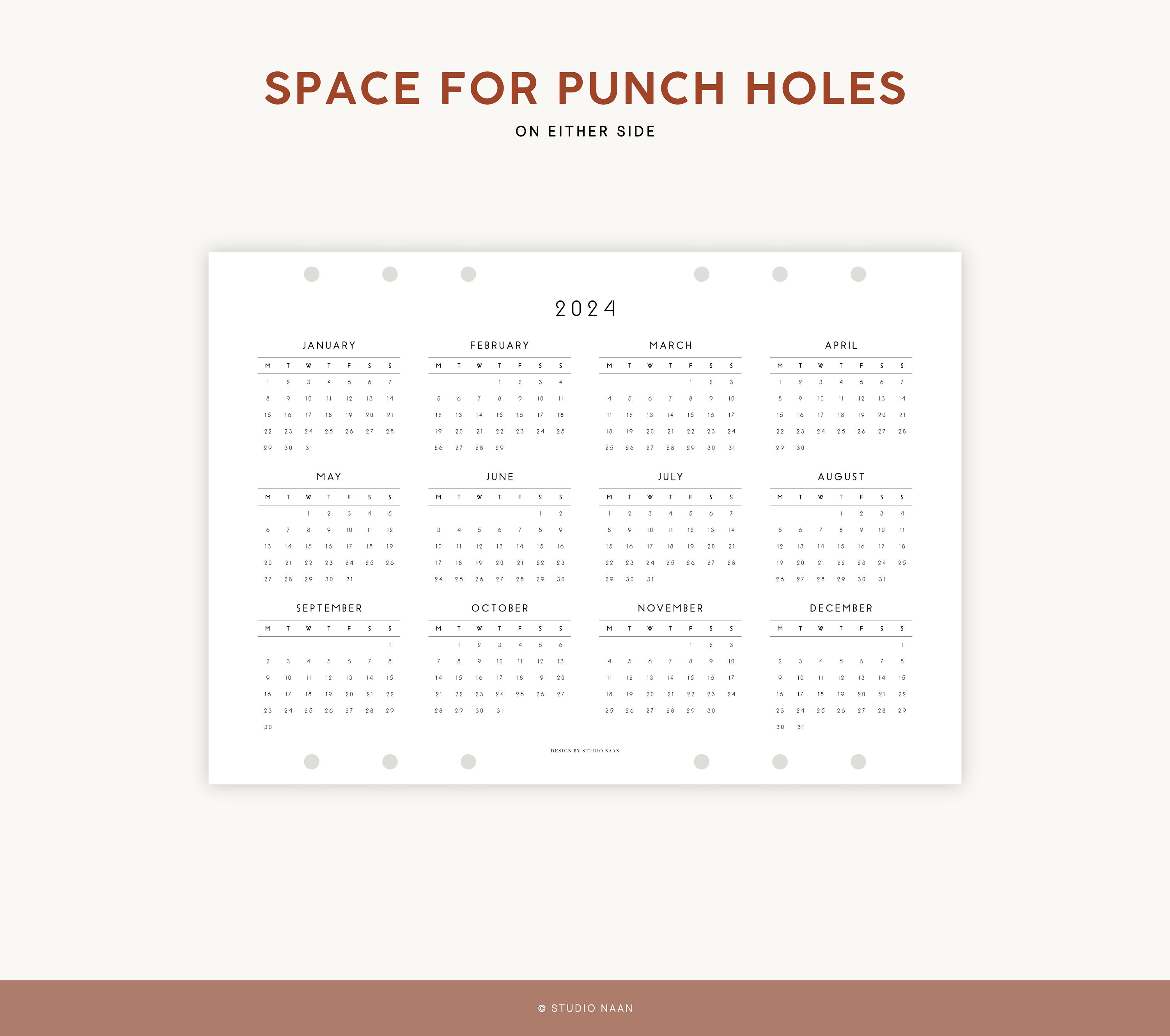 Desk Calendar 2024 Printable Yearly Calendar Template Wall Calendar ...