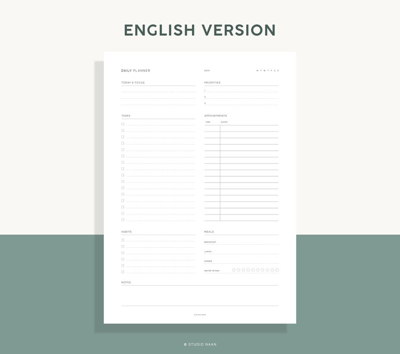 Minimal Daily Planner Printable Task Planner Single Page Daily - Etsy
