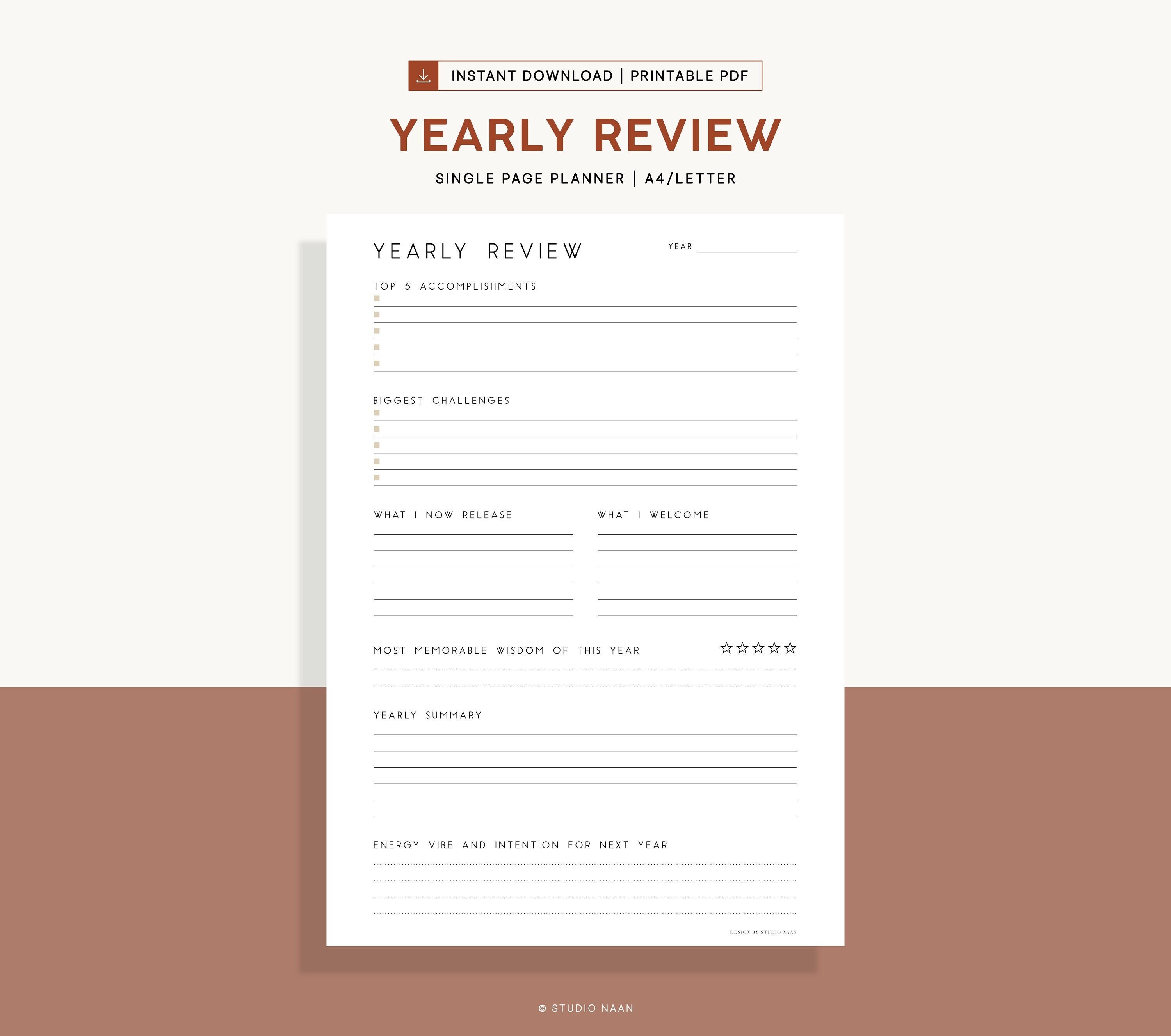 Printable Yearly Review Journal Page Personal Yearly Reflection Journal ...