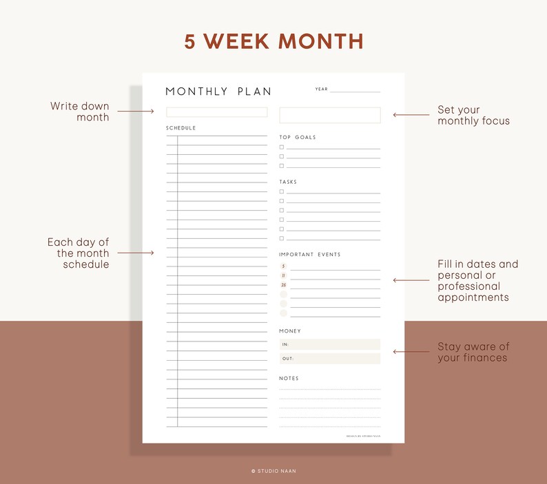 Monthly Productivity Planner Printable Monthly Schedule Monthly Finance ...