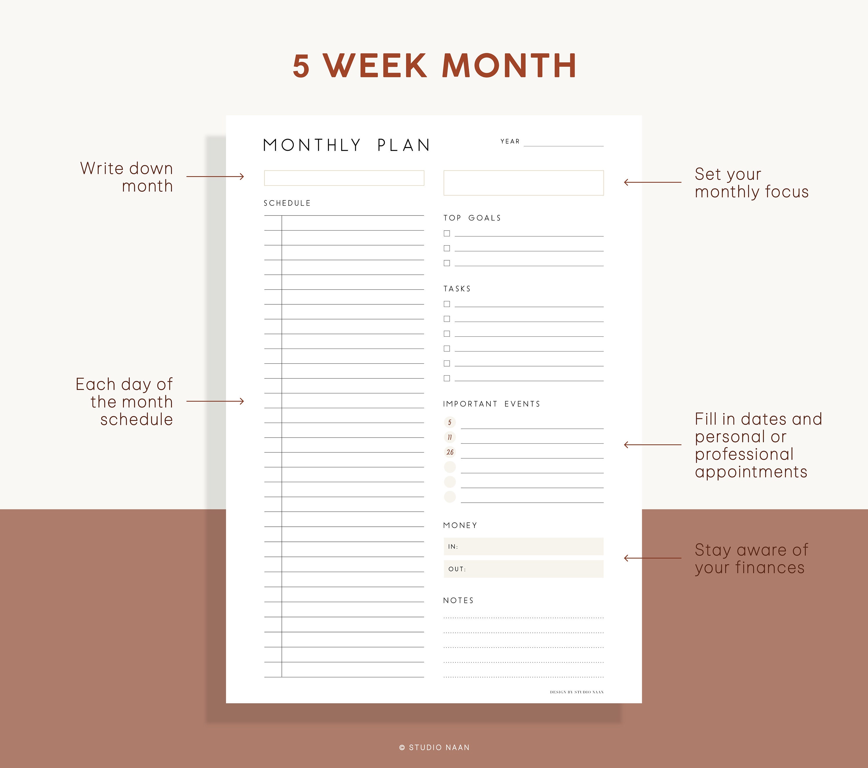 Monthly Productivity Planner Printable Monthly Schedule Monthly Finance ...