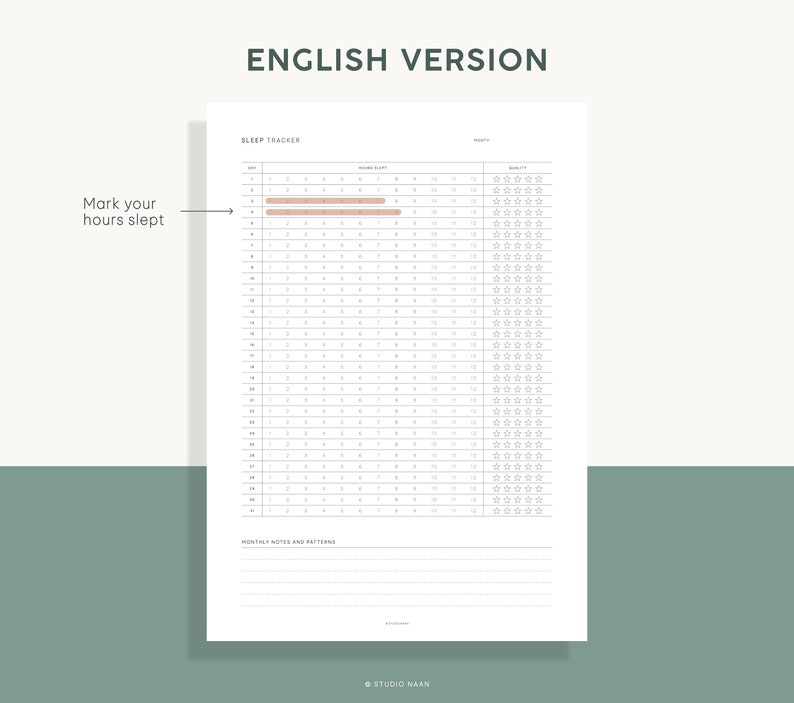 Sleep Tracker Printable Monthly Sleep Log Minimal Sleep Journal PDF ...