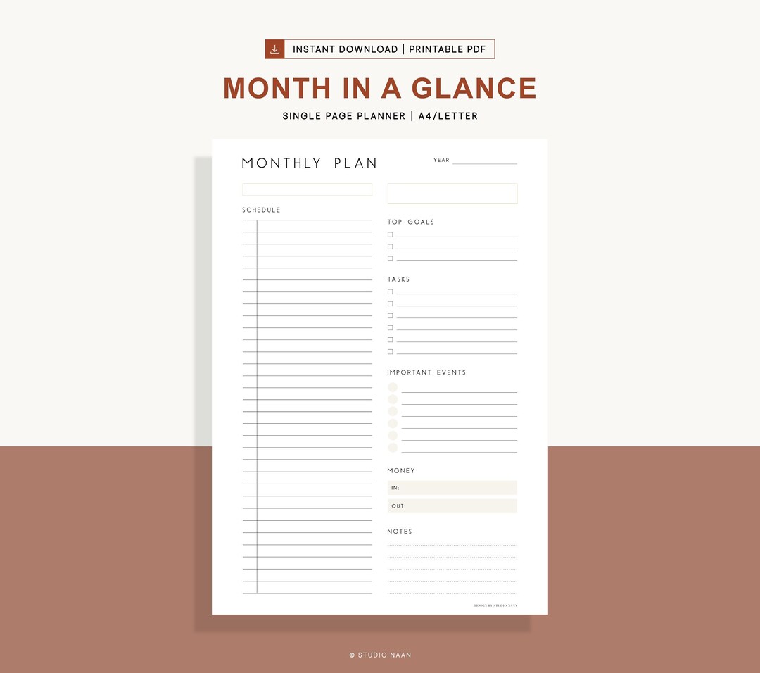Monthly Productivity Planner Printable Monthly Schedule Monthly Finance ...