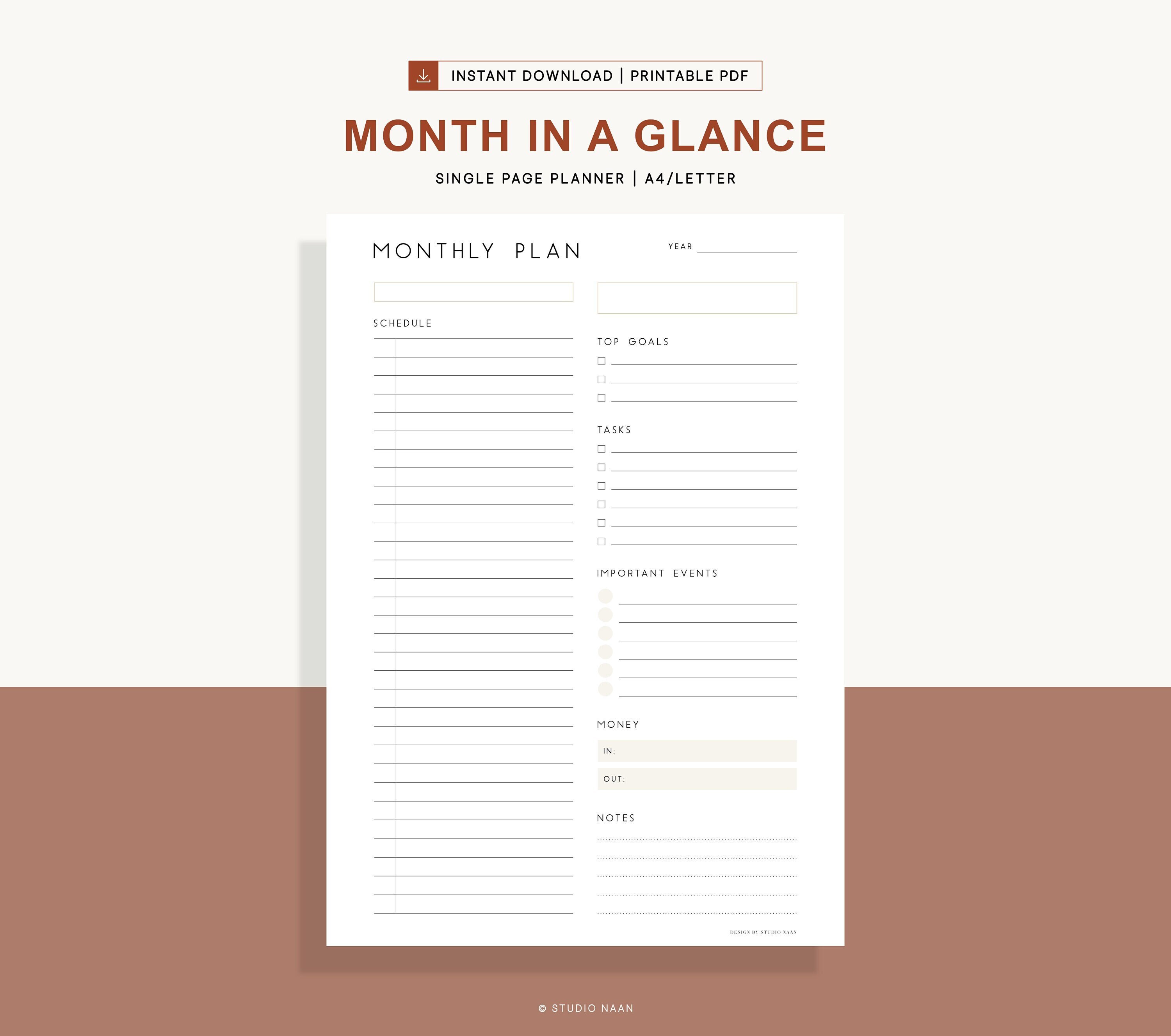 Monthly Productivity Planner Printable Monthly Schedule Monthly Finance ...