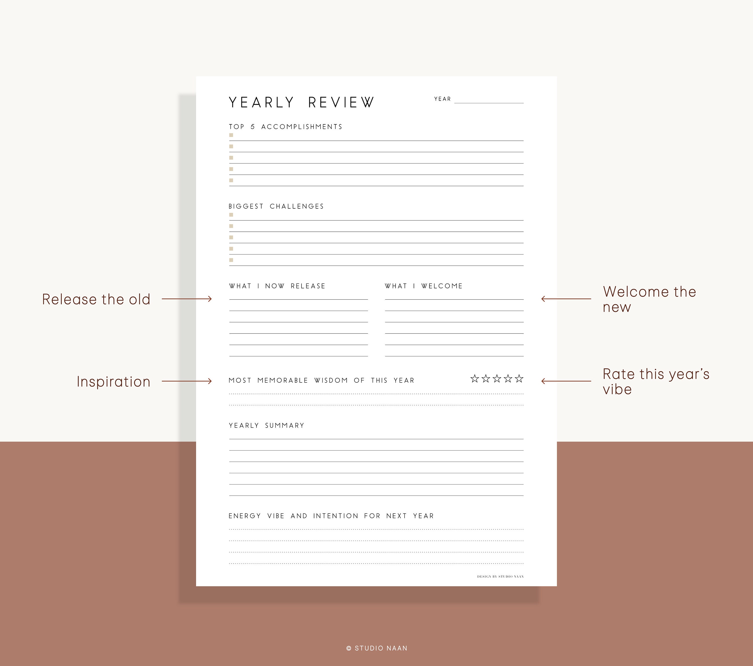 Printable Yearly Review Journal Page Personal Yearly Reflection Journal ...