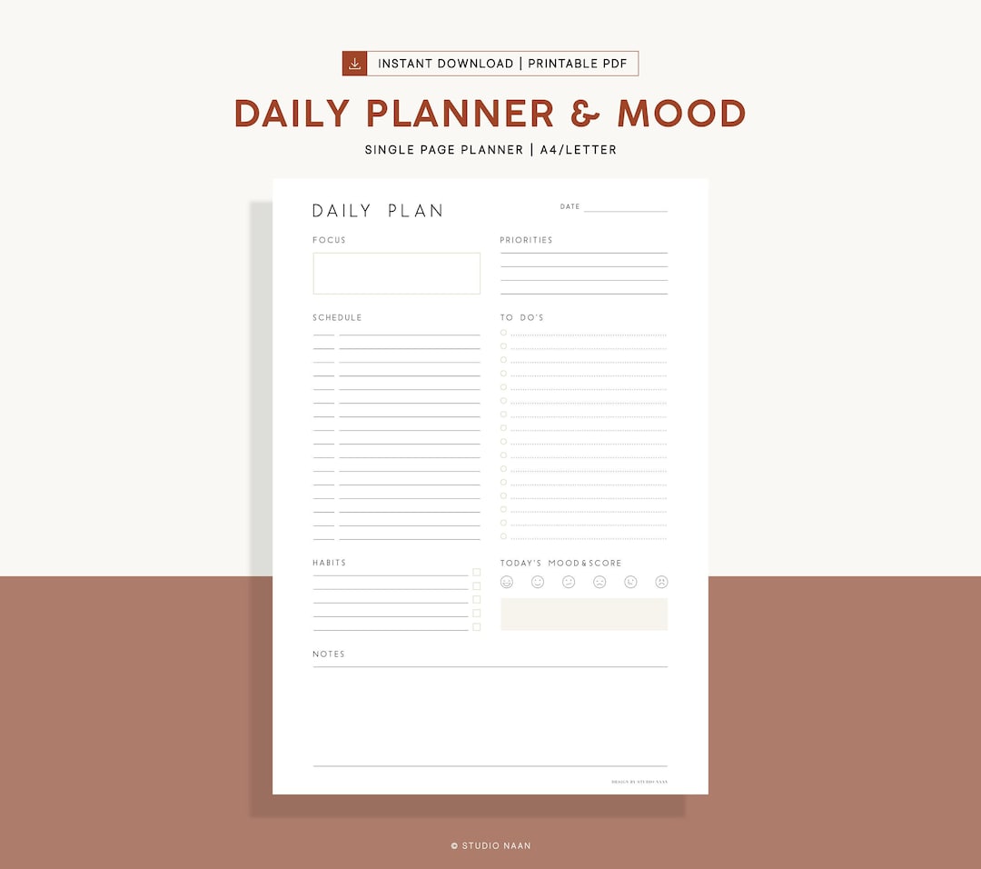 Daily Planner Printable Daily Schedule Template Printable Daily Mood ...