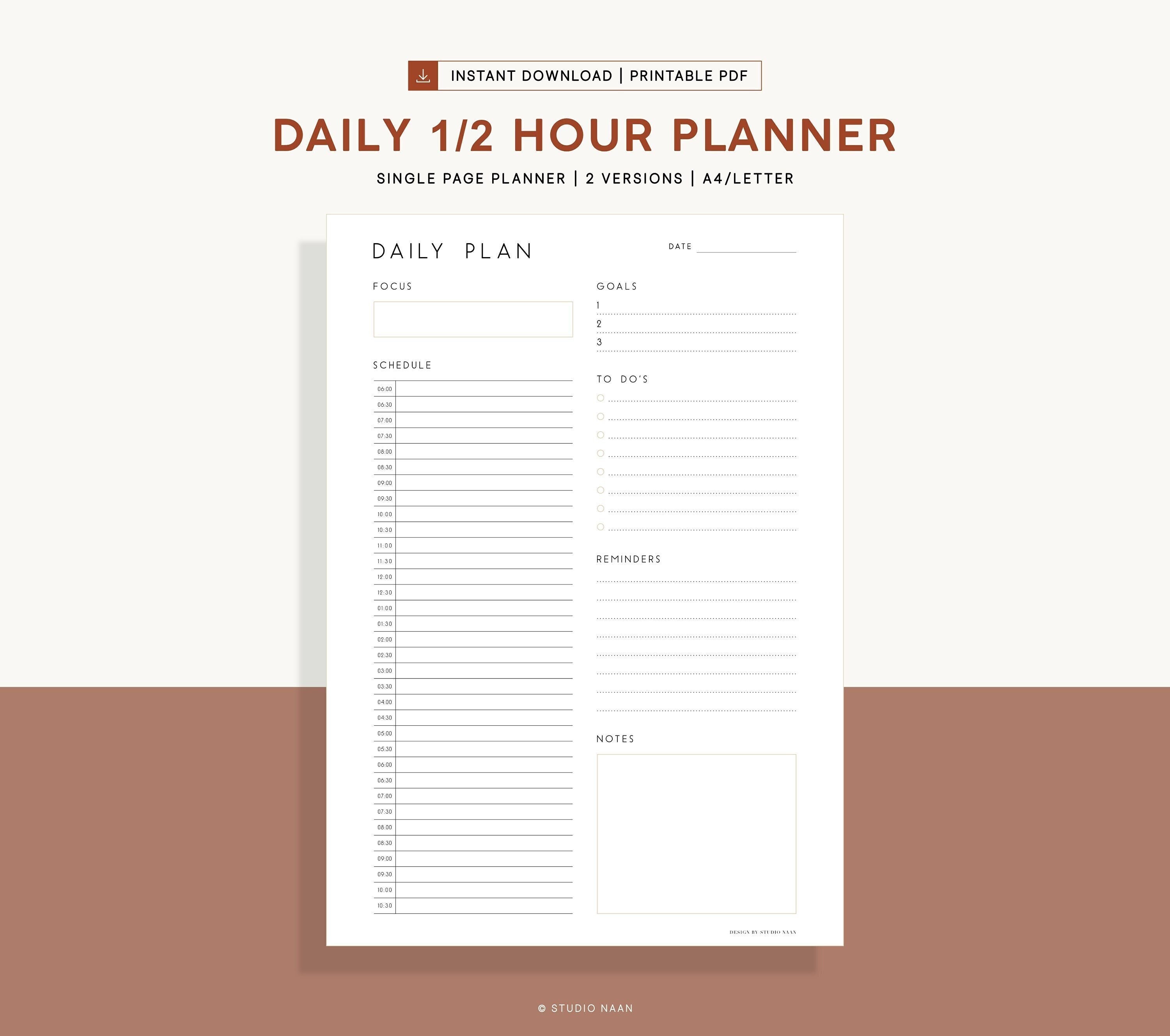 Daily Half Hour Planner Printable Daily Schedule Minimal Daily ...
