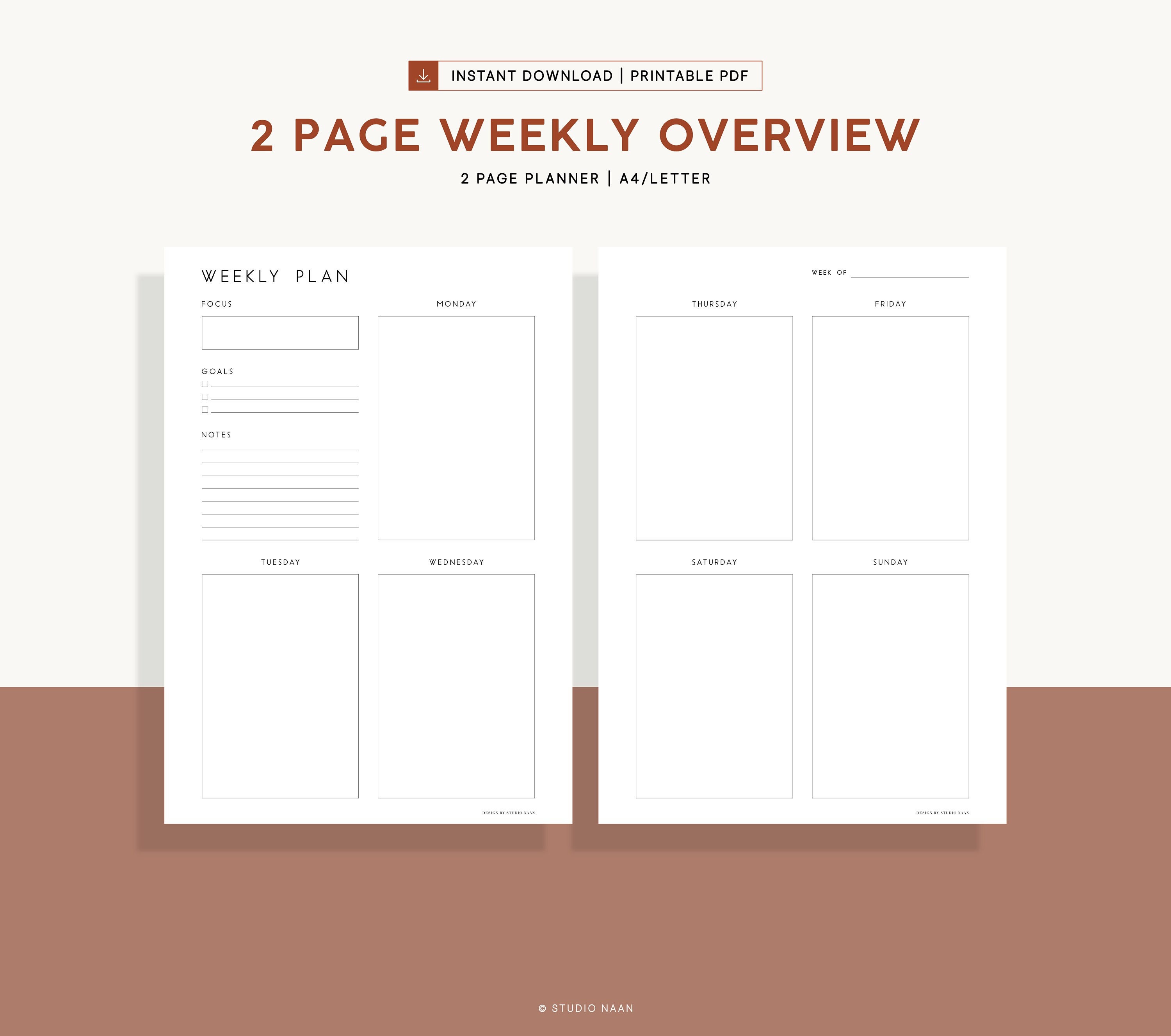 Weekly Planner Overview 2 Page Printable Weekly Schedule Note - Etsy