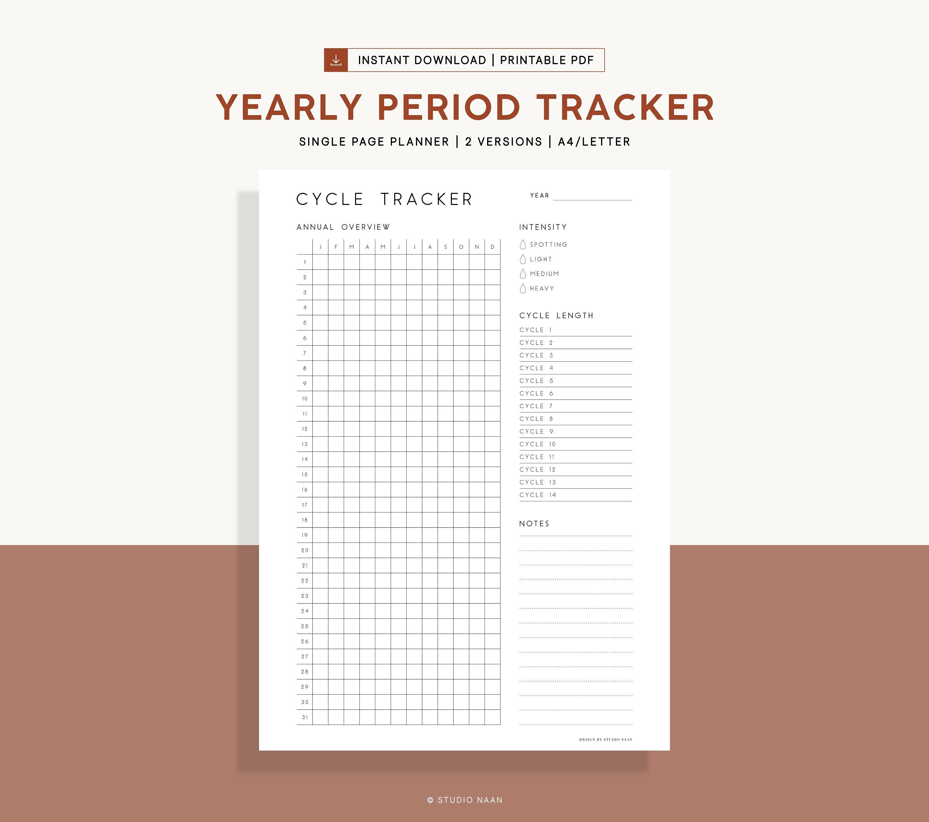 Yearly Period Tracker Printable Cycle Planner Minimal Menstruation ...