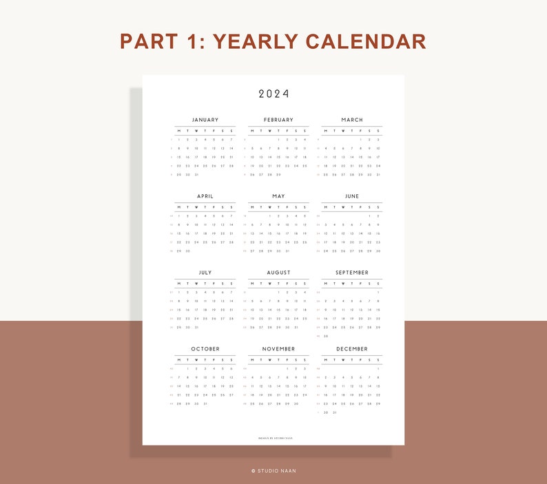 2024 Year Calendar With Week Numbers Printable 2024 Calendar 2024 ...