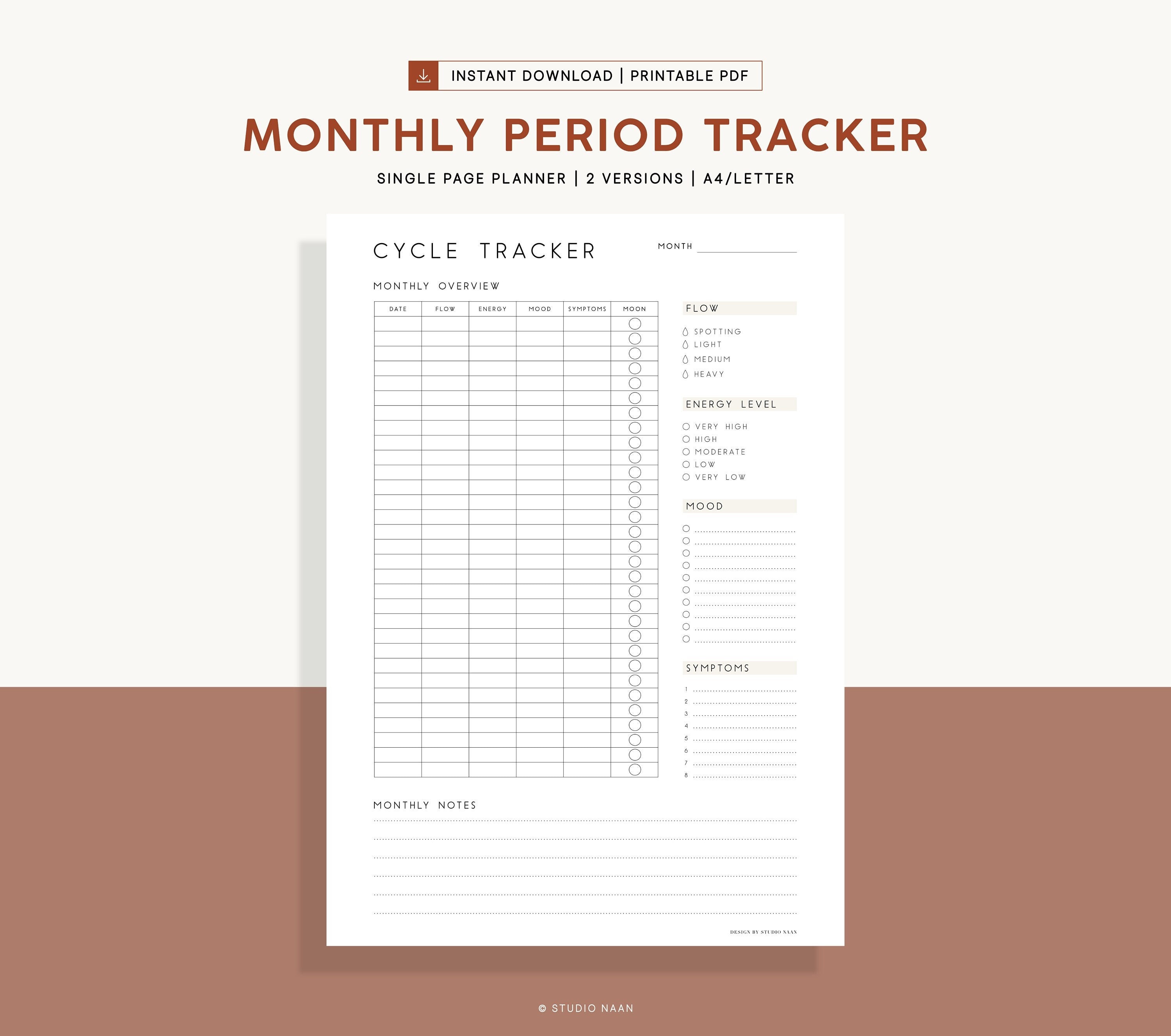 Monthly Period Tracker, Printable Cycle Planner, Minimal Menstruation ...